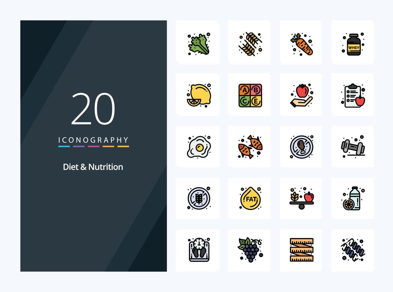 20 Diet And Nutrition line Filled icon for presentation 19256521 Vector ...