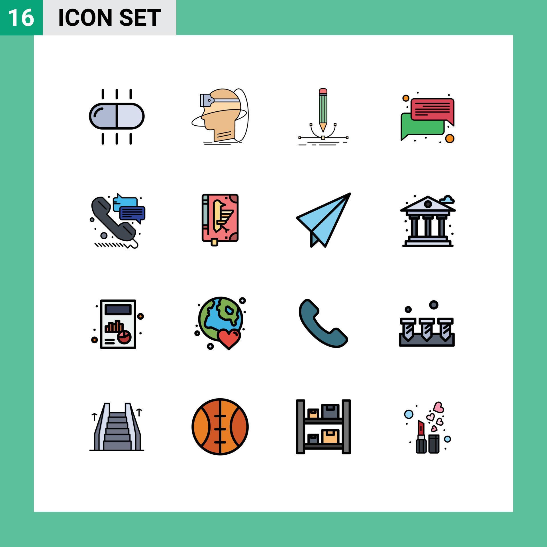 Set of 16 Modern UI Icons Symbols Signs for message conversation vr ...