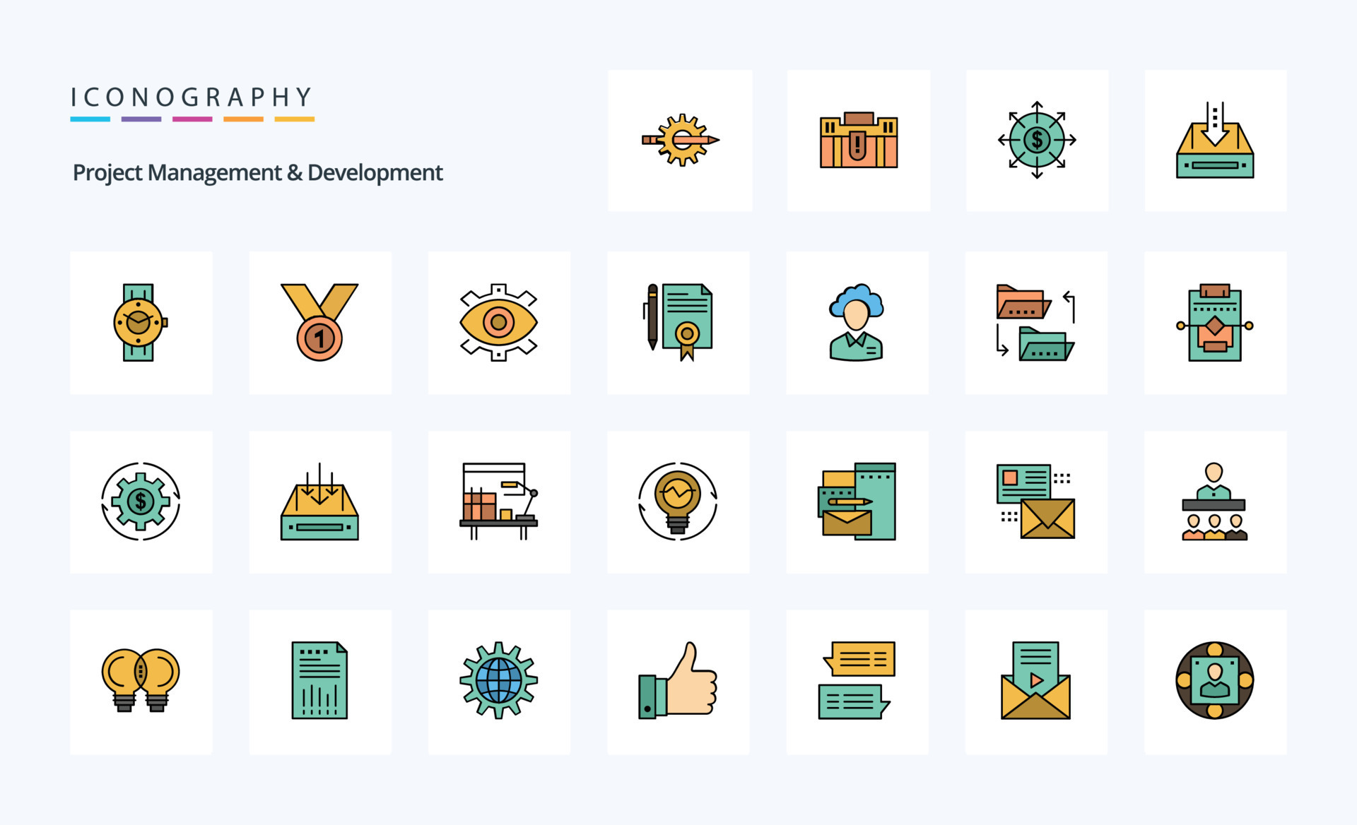 25 Project Management And Development Line Filled Style icon pack ...