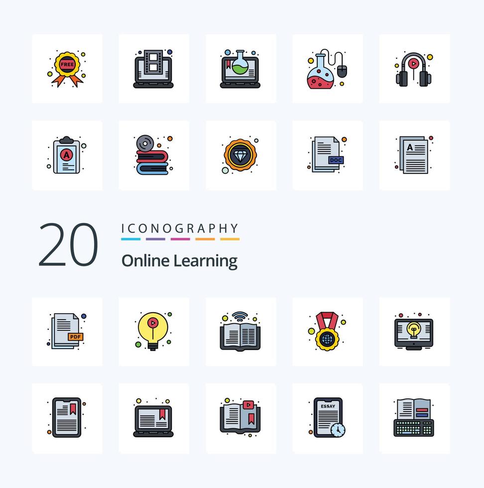 20 Online Learning Line Filled Color Icon Pack Like Light Bulb