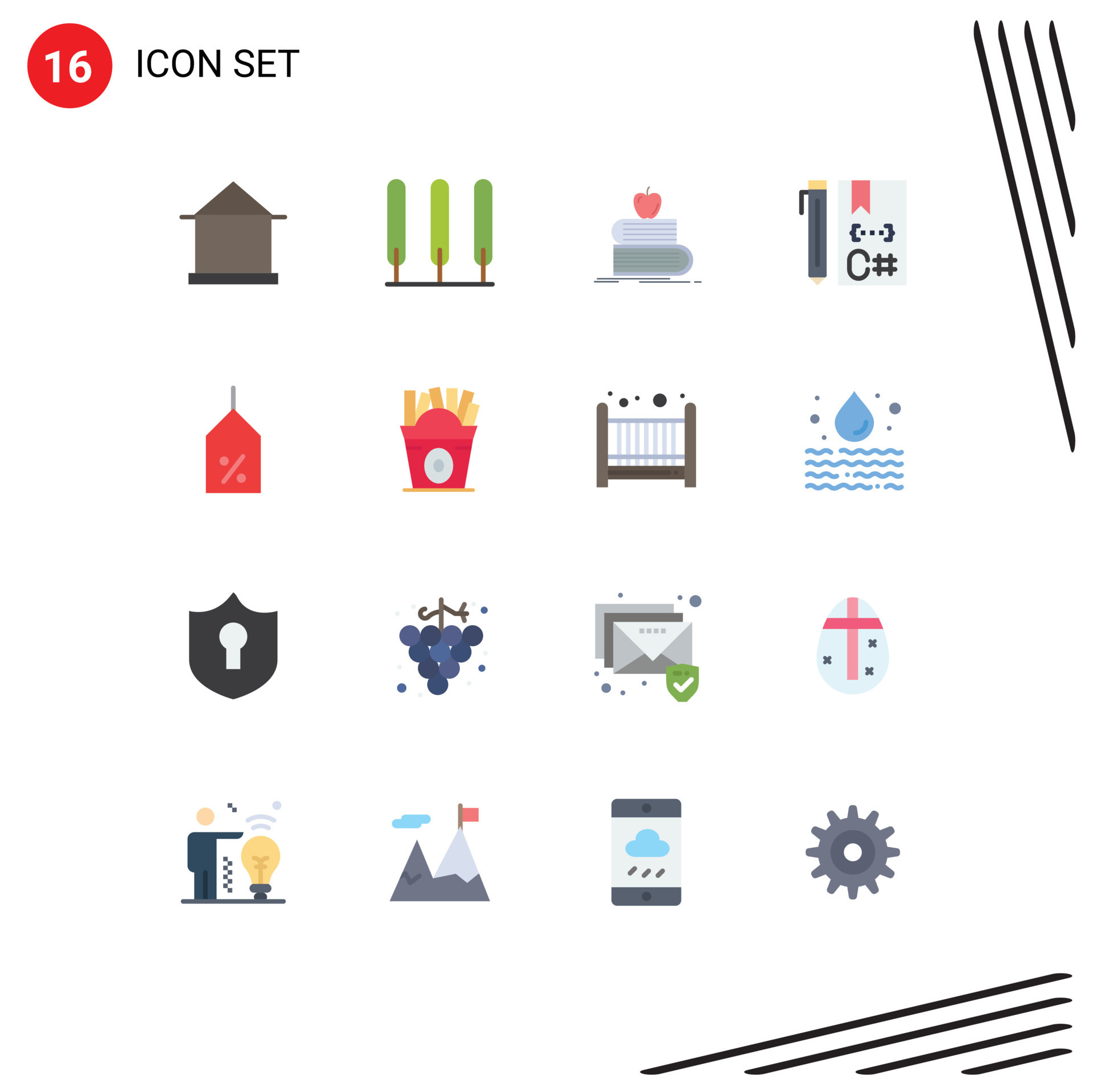 Pictogram Set Of 16 Simple Flat Colors Of Development Coding Back To School Code Apple Editable
