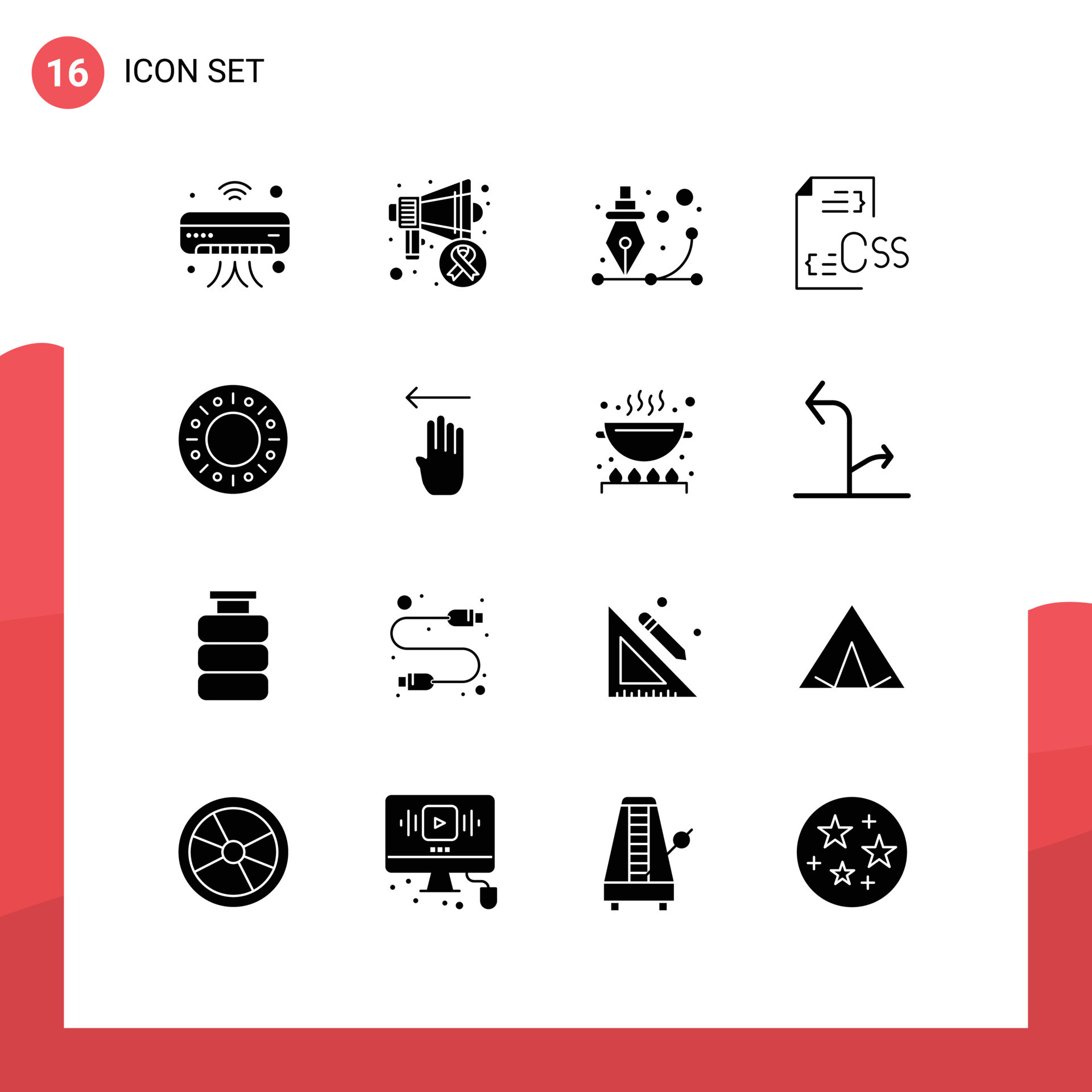 Editable Vector Line Pack of 16 Simple Solid Glyphs of development css ...