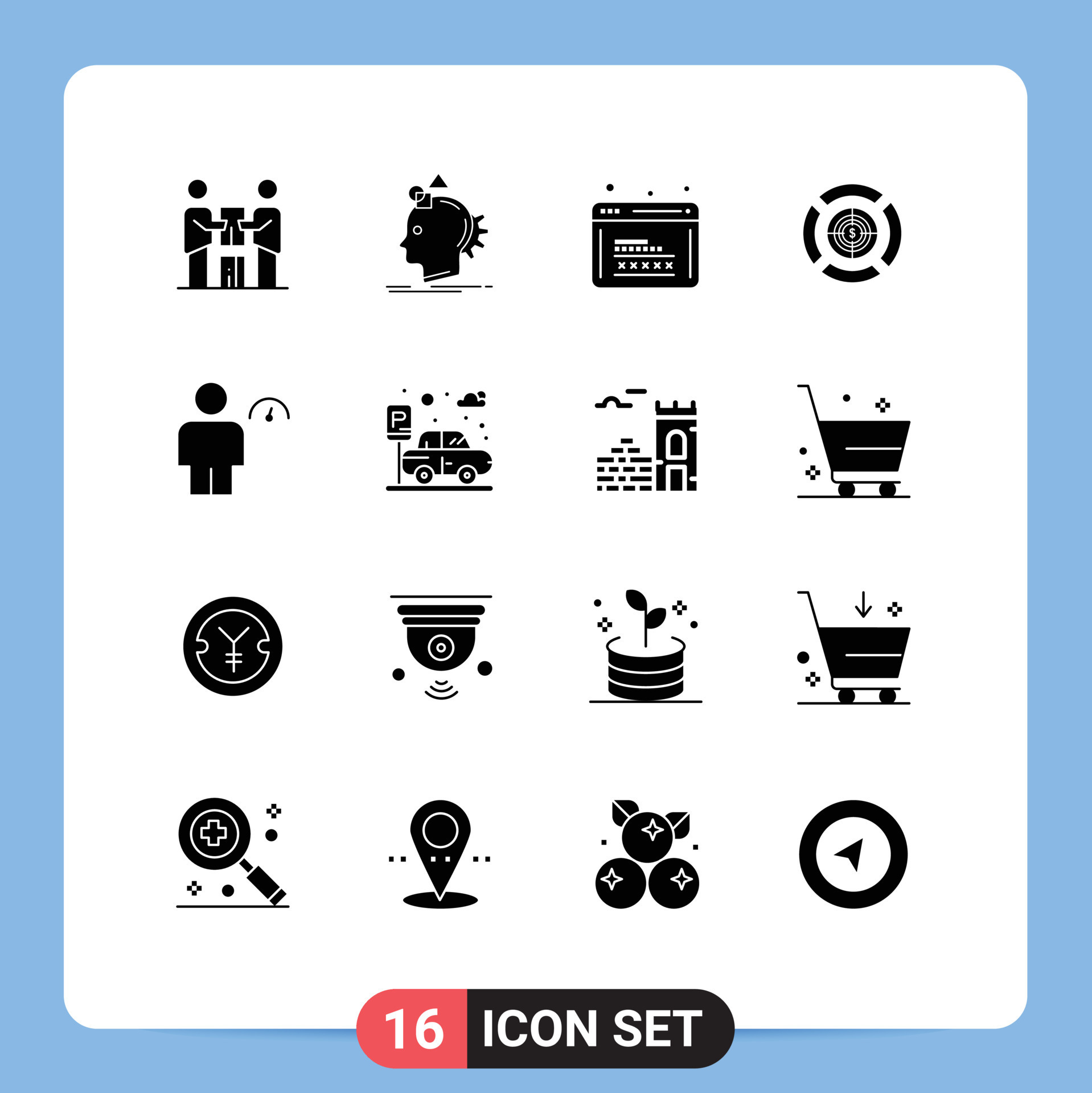 16 Thematic Vector Solid Glyphs and Editable Symbols of target dart ...