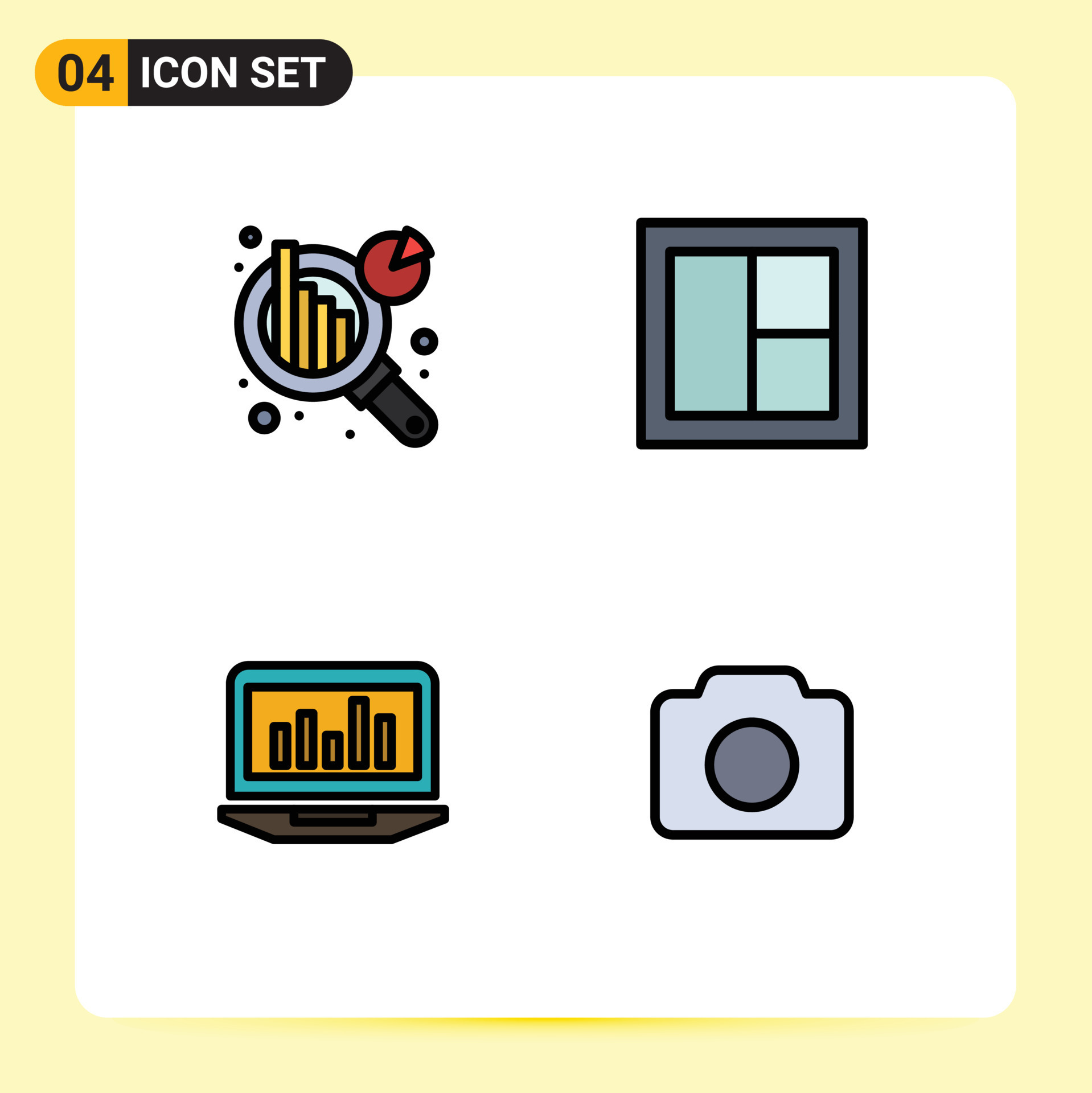 User Interface Pack Of 4 Basic Filledline Flat Colors Of Chart Analysis Graph Frame Window