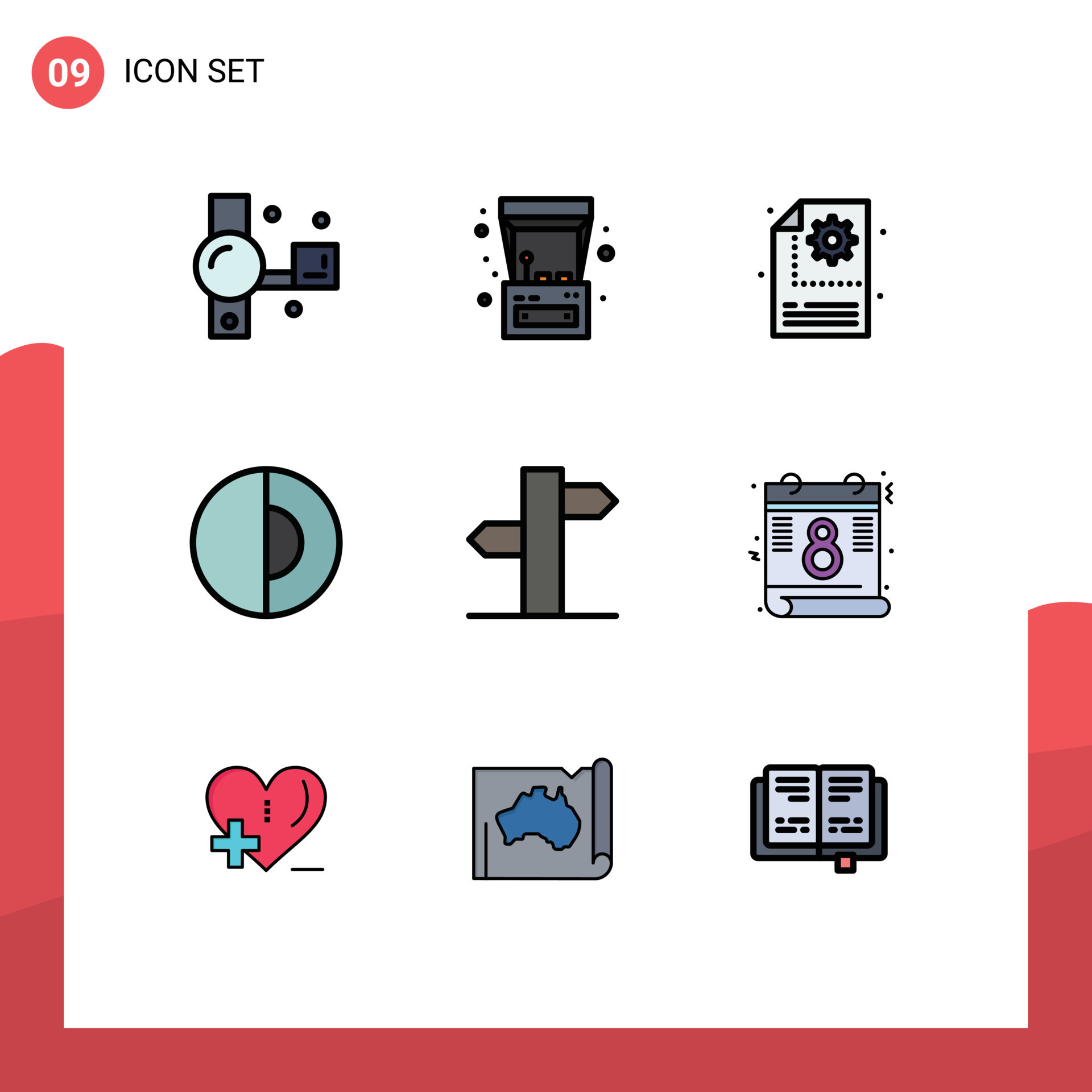 User Interface Pack Of 9 Basic Filledline Flat Colors Of Address Nature Play Geology Setting