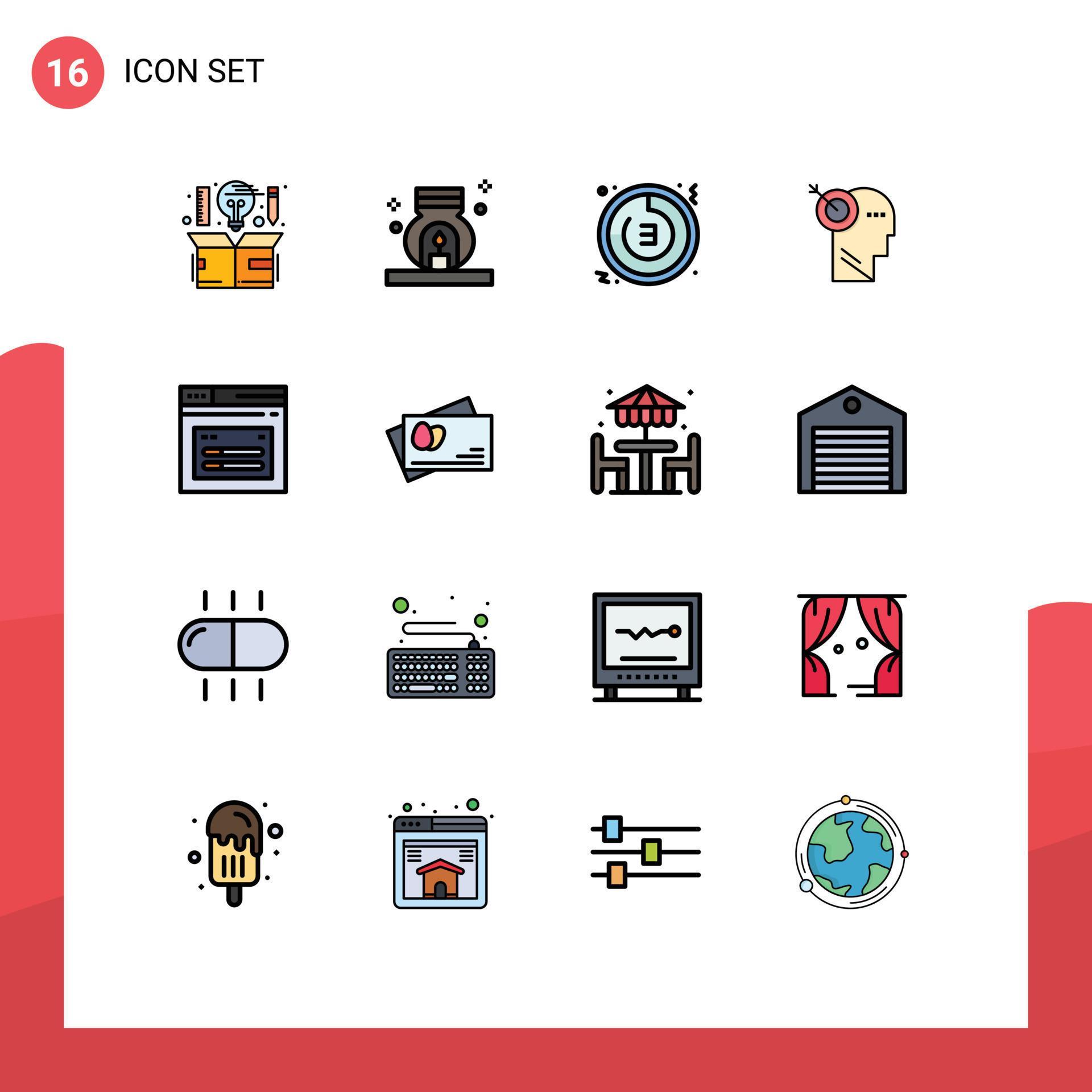 Set of 16 Vector Flat Color Filled Lines on Grid for target focus spa arrow clock Editable ...