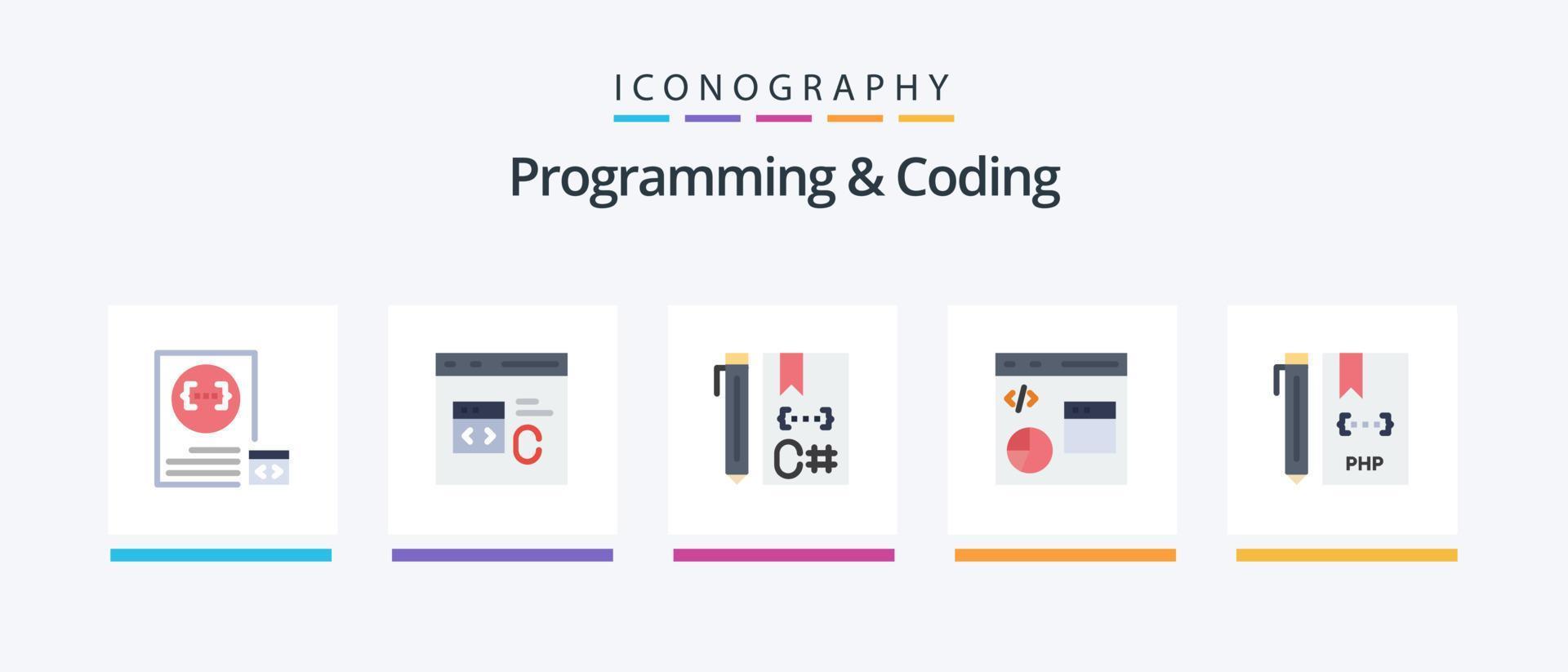 Programming And Coding Flat 5 Icon Pack Including development. coding. develop. programming ...