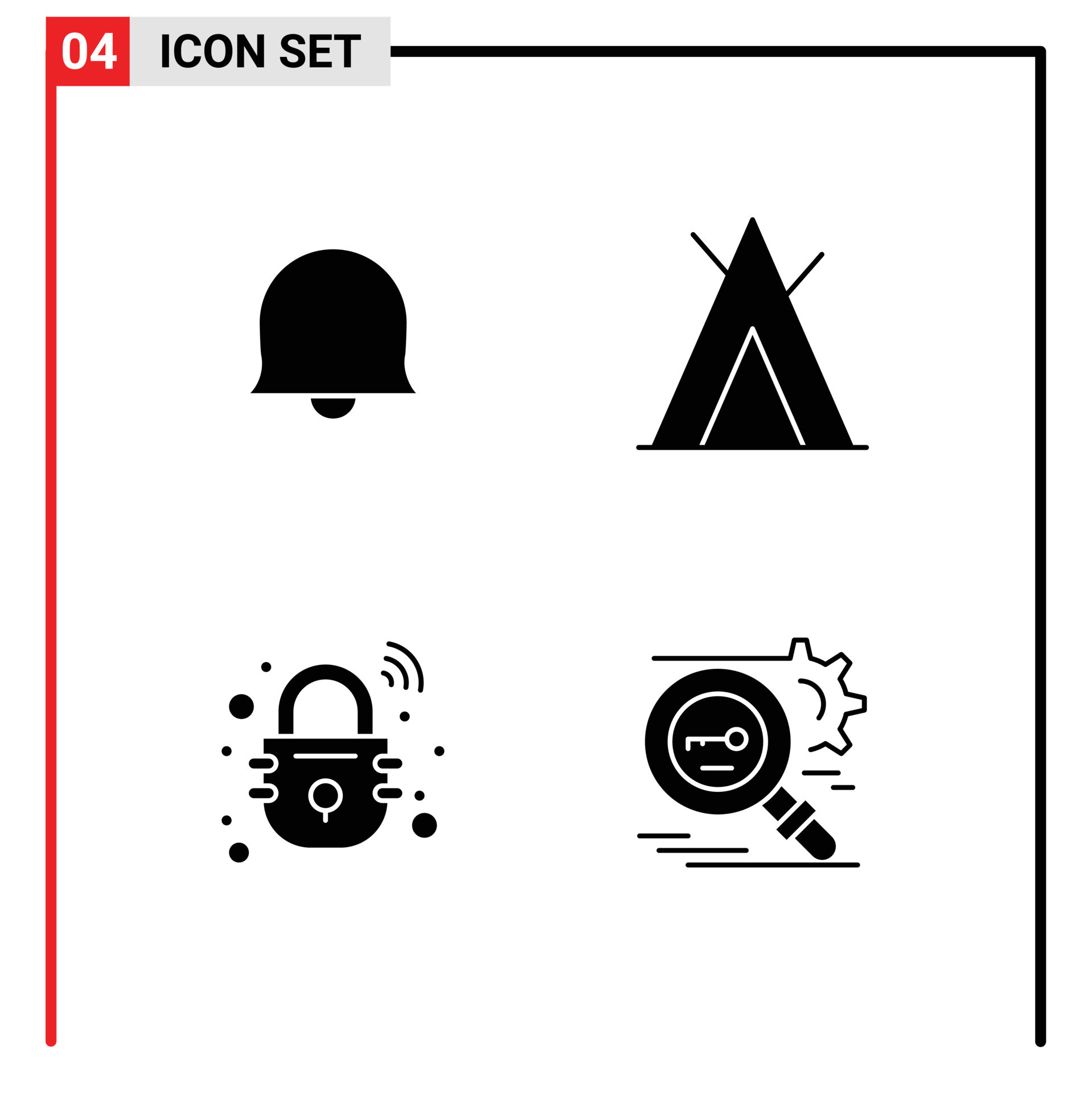 Set Of 4 Commercial Solid Glyphs Pack For Bell Secure Camp House Search Editable Vector Design