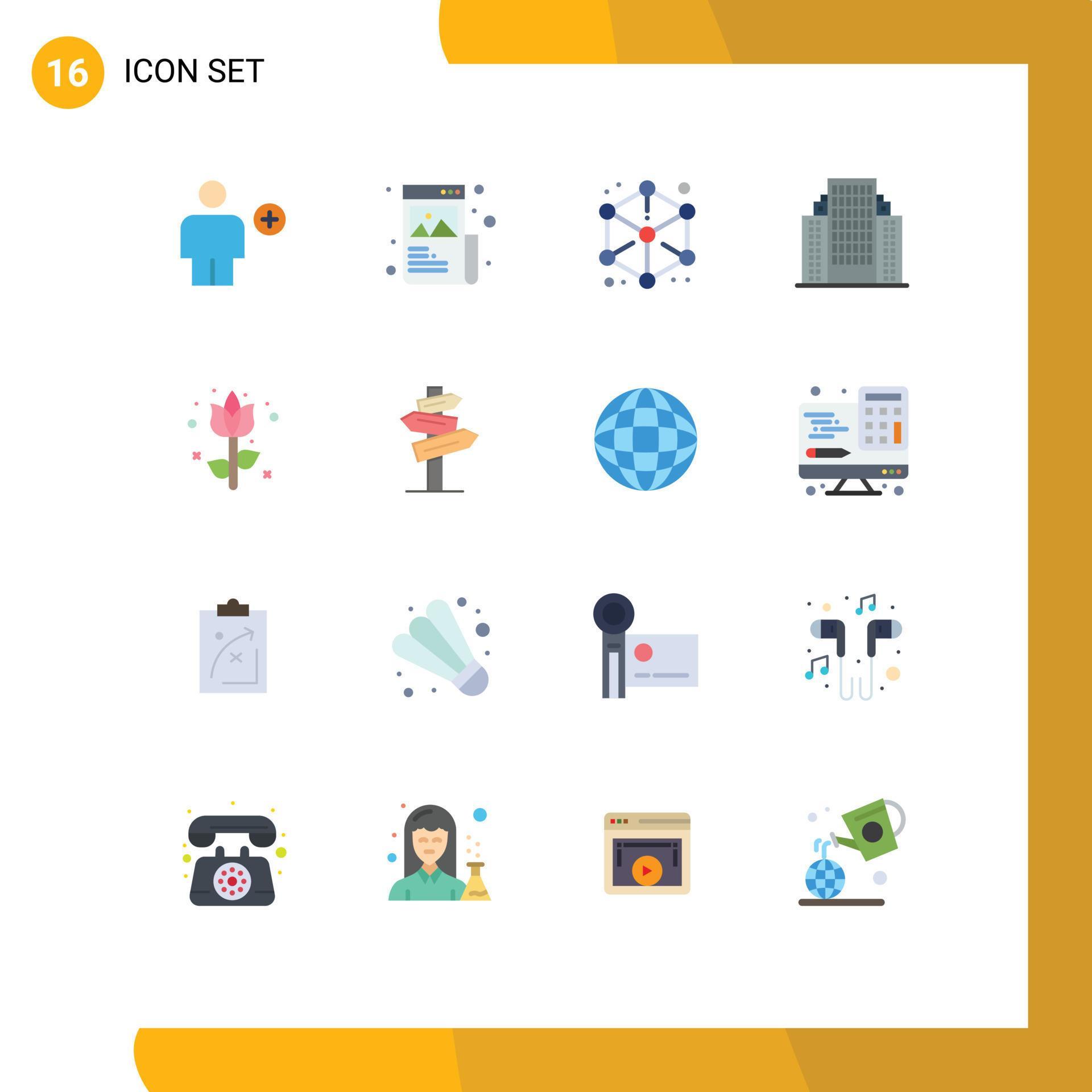 Set Of 16 Vector Flat Colors On Grid For Building Address Graphic Shape