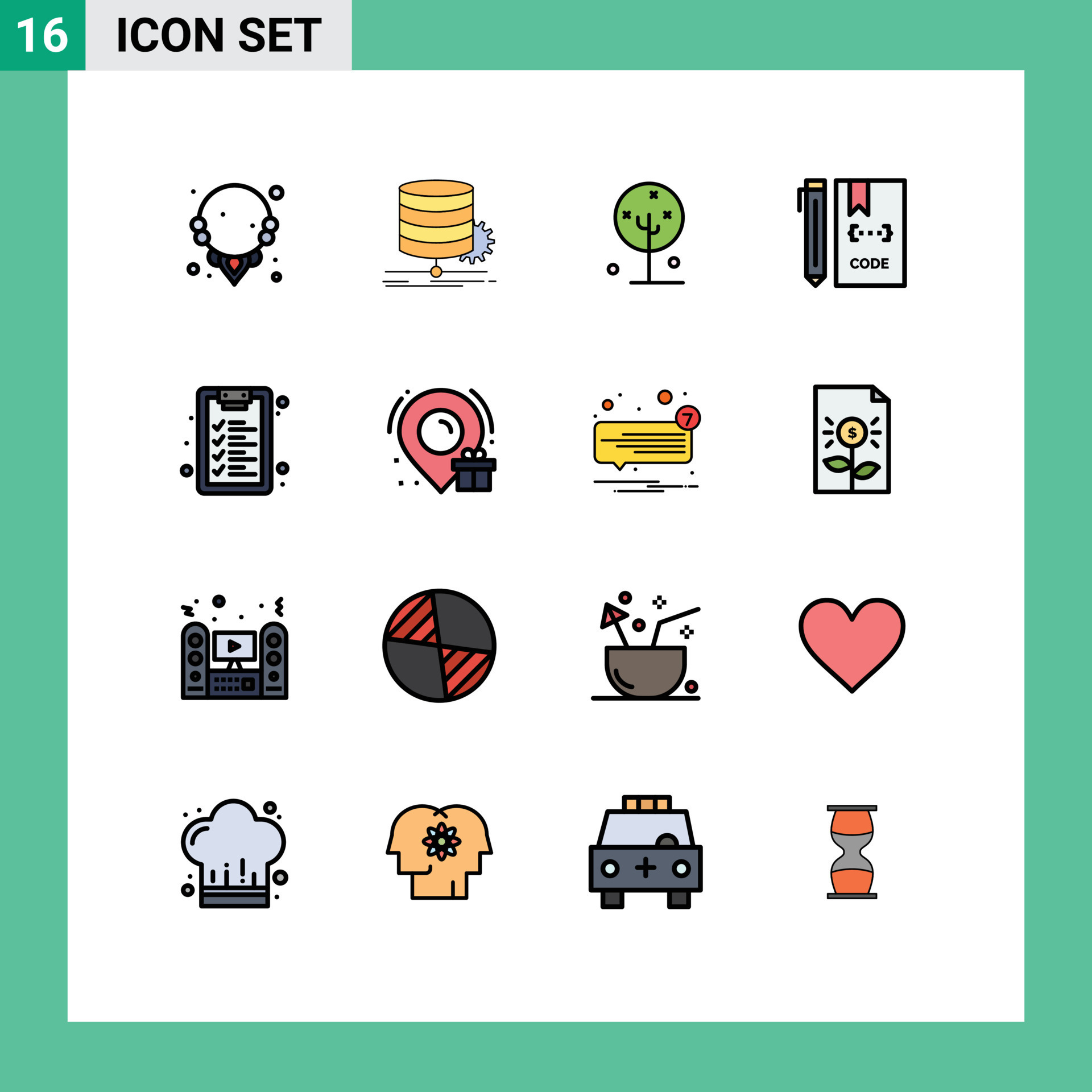 16 User Interface Flat Color Filled Line Pack Of Modern Signs And Symbols Of Development Coding