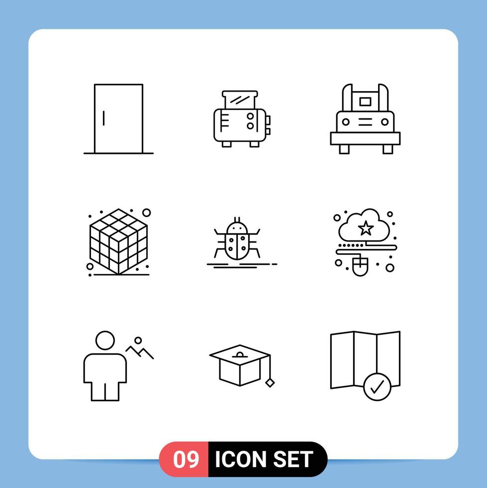9 Universal Outlines Set For Web And Mobile Applications Insect Bug School Bus Layer Cube