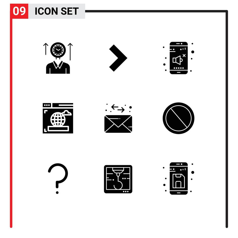 User Interface Pack Of 9 Basic Solid Glyphs Of Message Envelope Off Web Browser Editable Vector