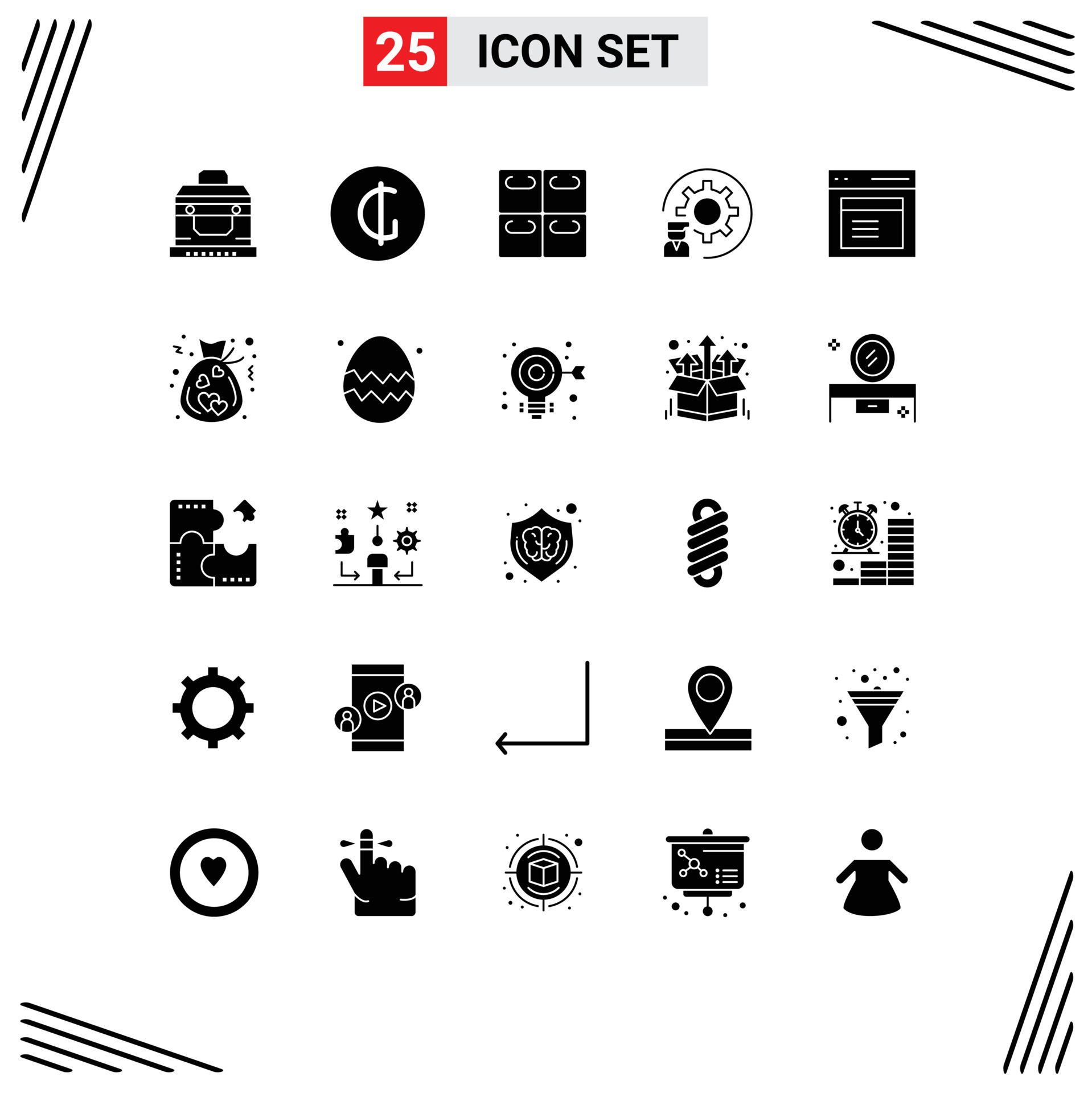 User Interface Pack Of 25 Basic Solid Glyphs Of Interface Programmer