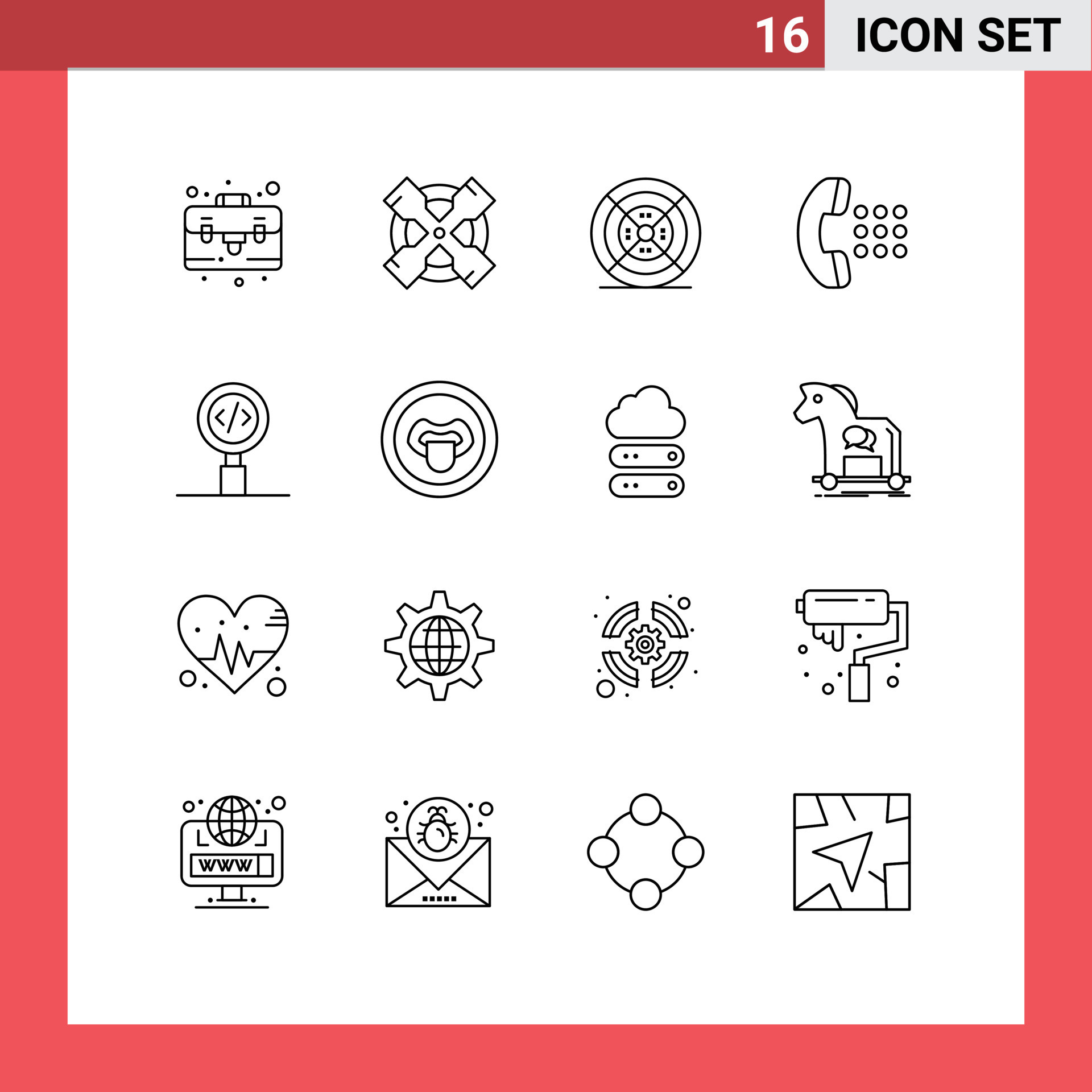 16 Thematic Vector Outlines And Editable Symbols Of Programming Coding Printing Code Dial