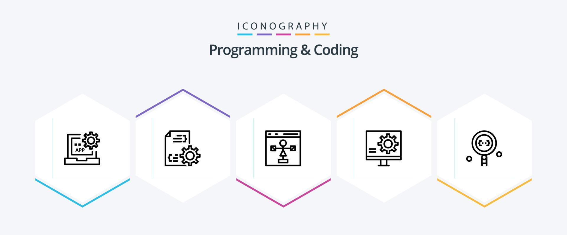 Programming And Coding 25 Line Icon Pack Including Development Bug Management Programming