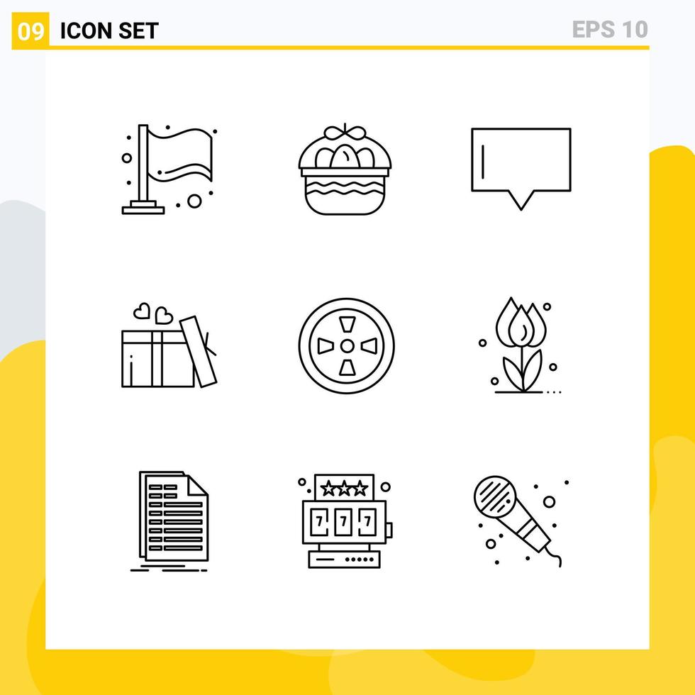 Modern Set Of 9 Outlines Pictograph Of Flora Turbine Message Fan Heart Editable Vector Design