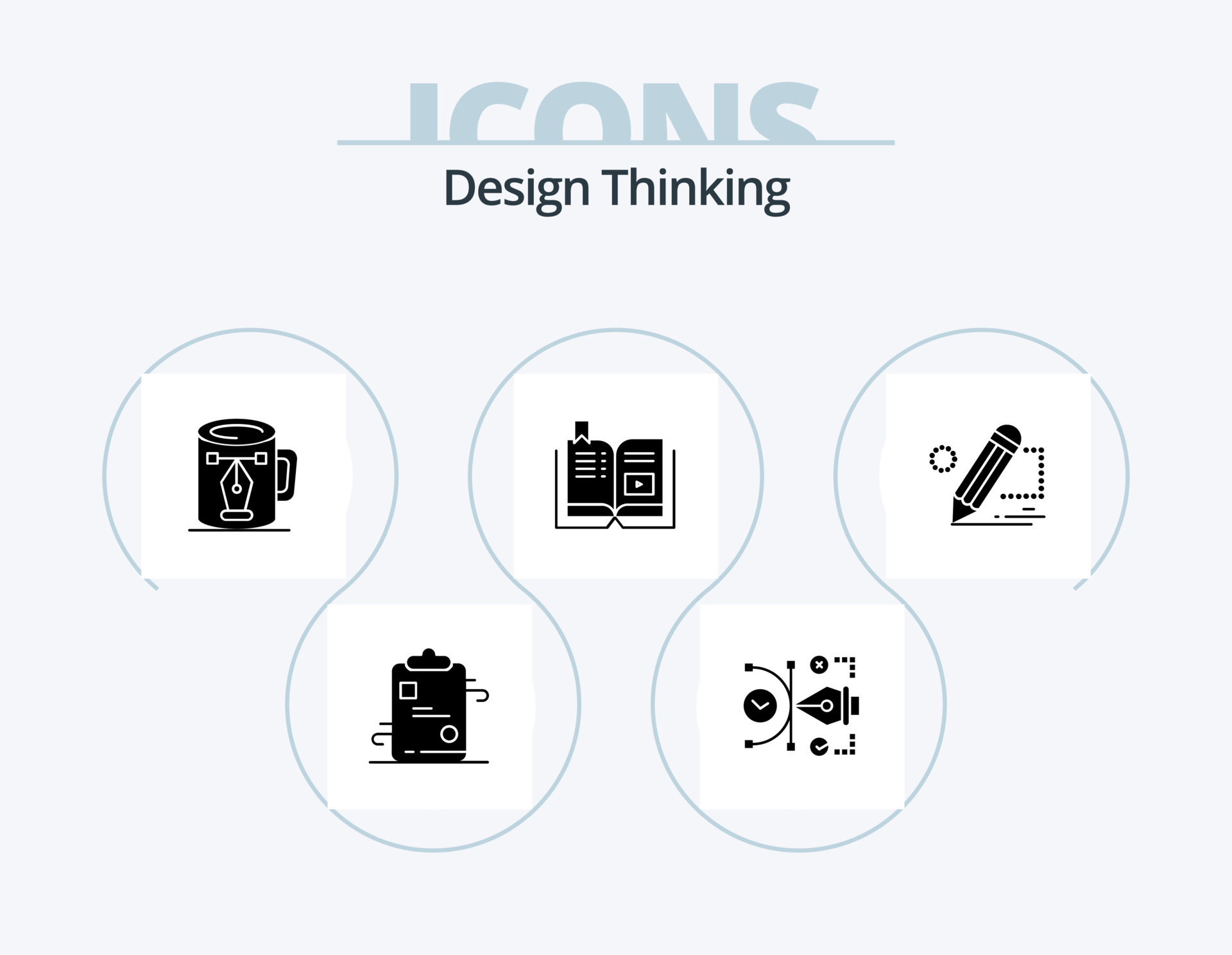 Design Thinking Glyph Icon Pack 5 Icon Design. tutorial. book. digital ...