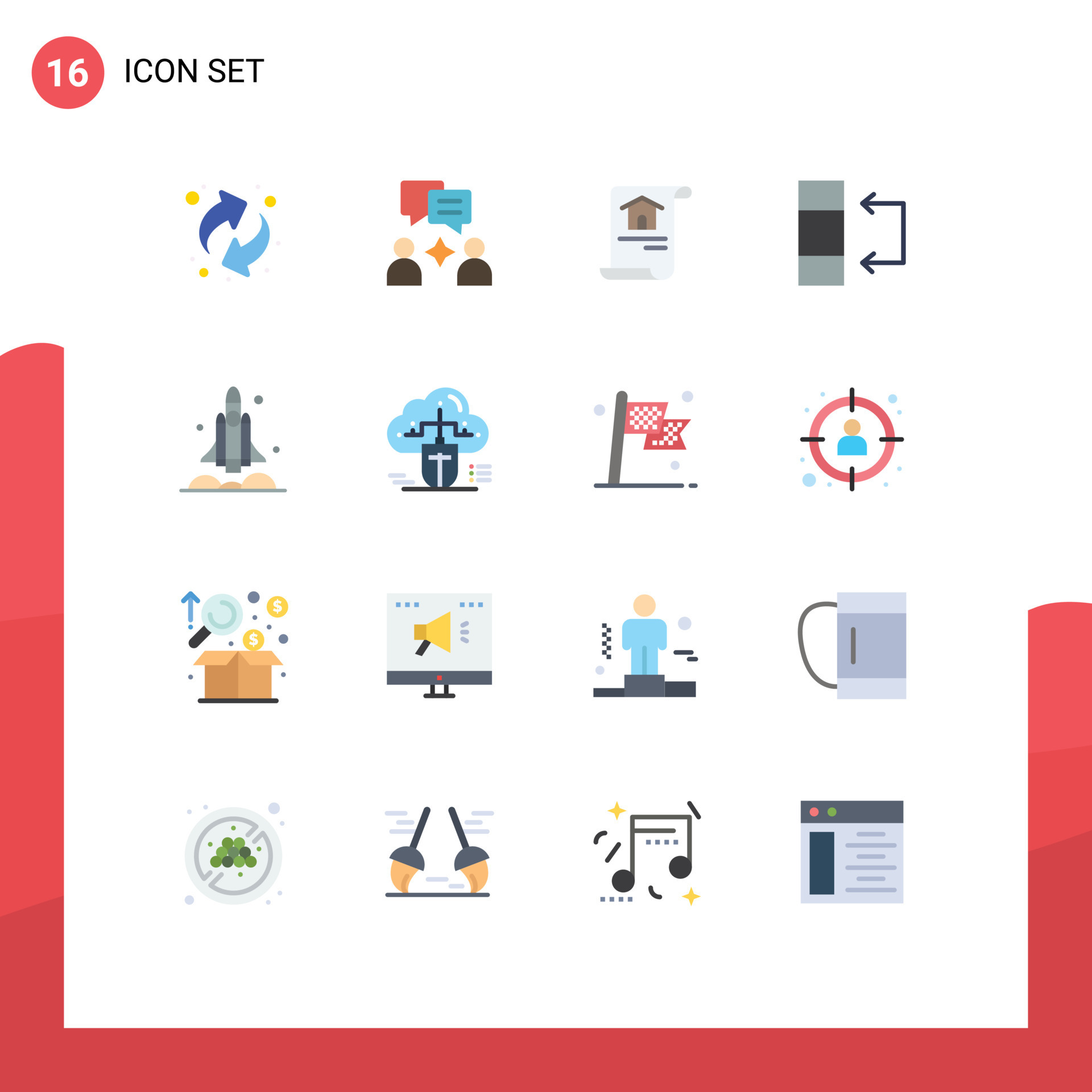 16 User Interface Flat Color Pack Of Modern Signs And Symbols Of Usa Spaceship Home Rocket Table