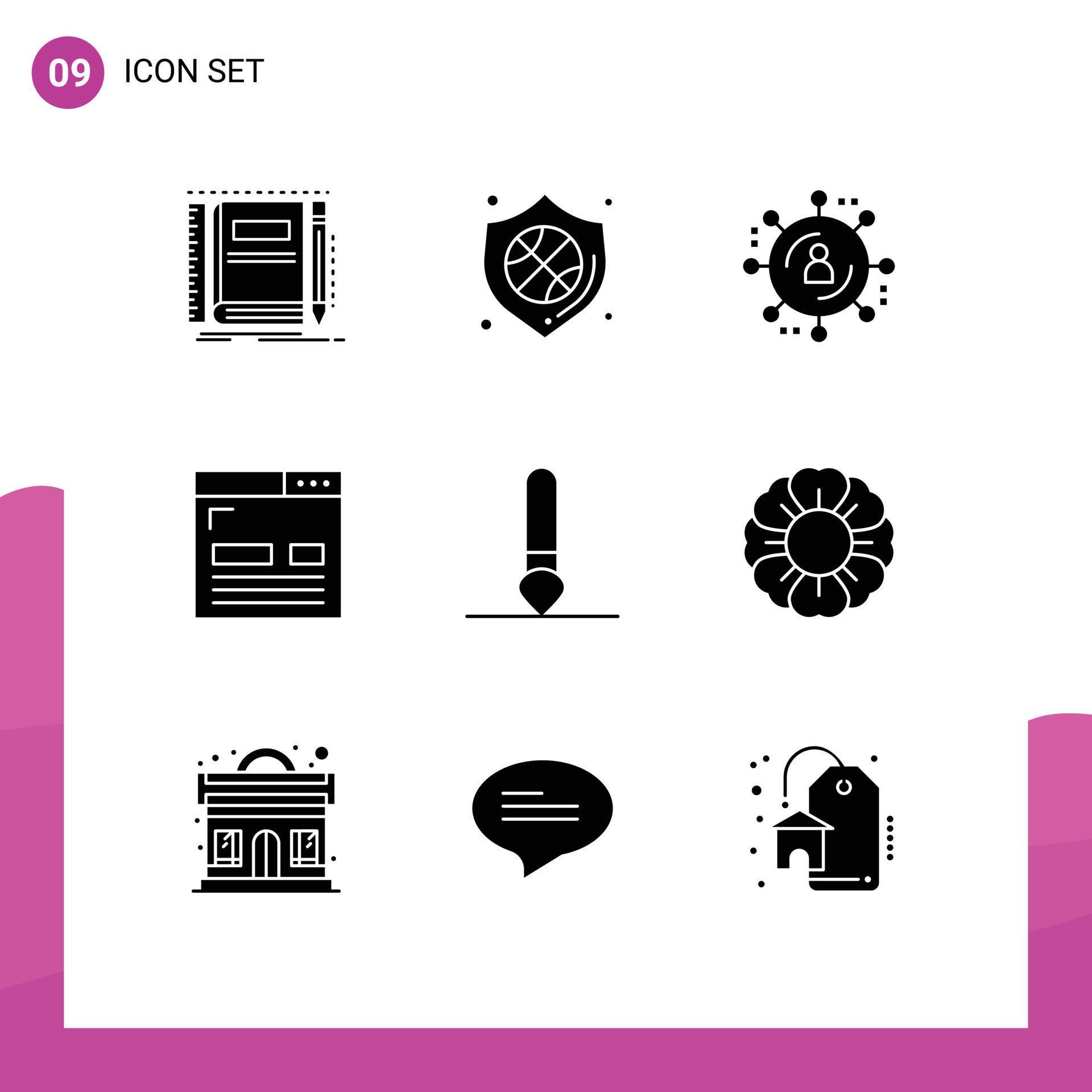 Set Of 9 Vector Solid Glyphs On Grid For Brush Layout Badge Development Coding Editable Vector