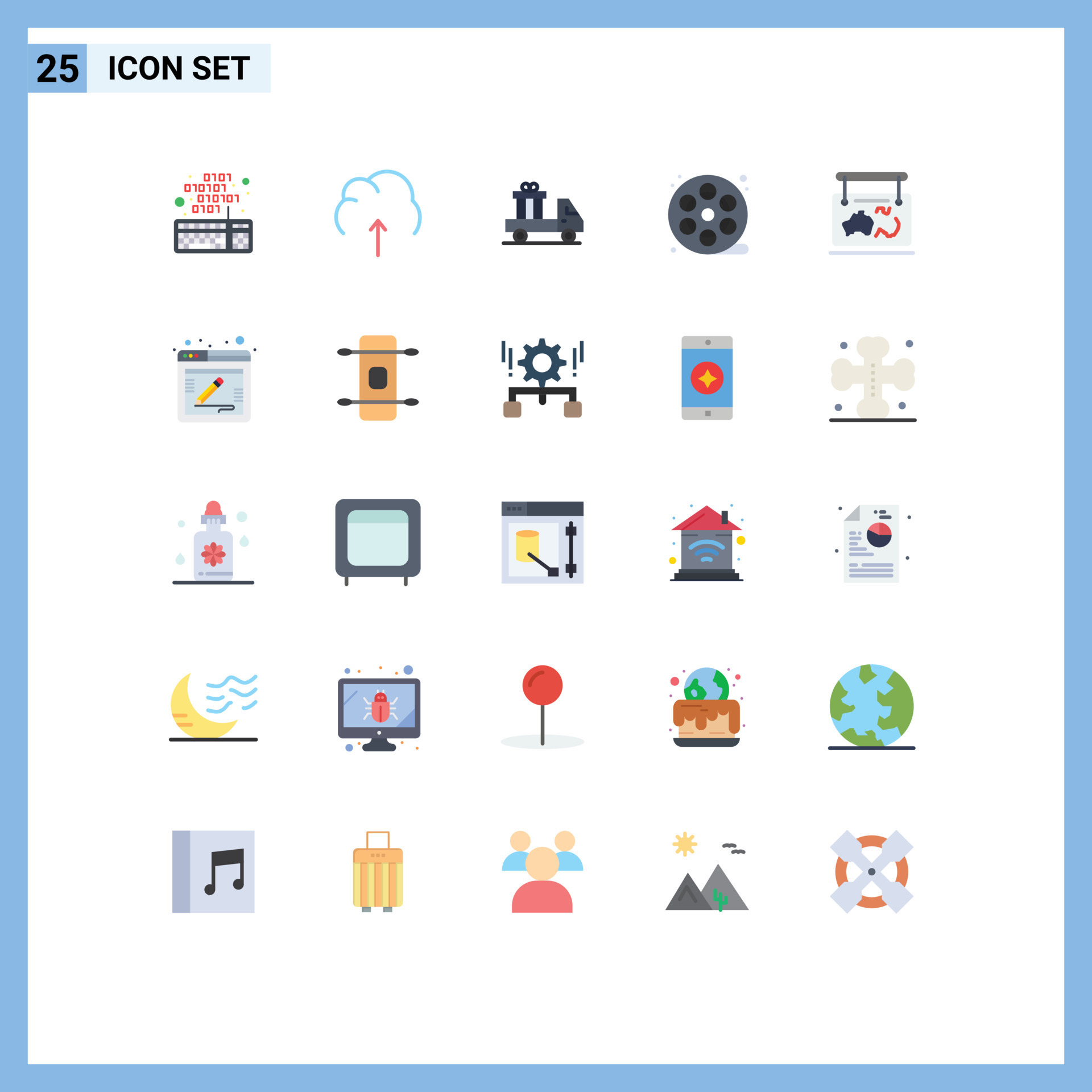 Pictogram Set of 25 Simple Flat Colors of frame arts storage art truck ...