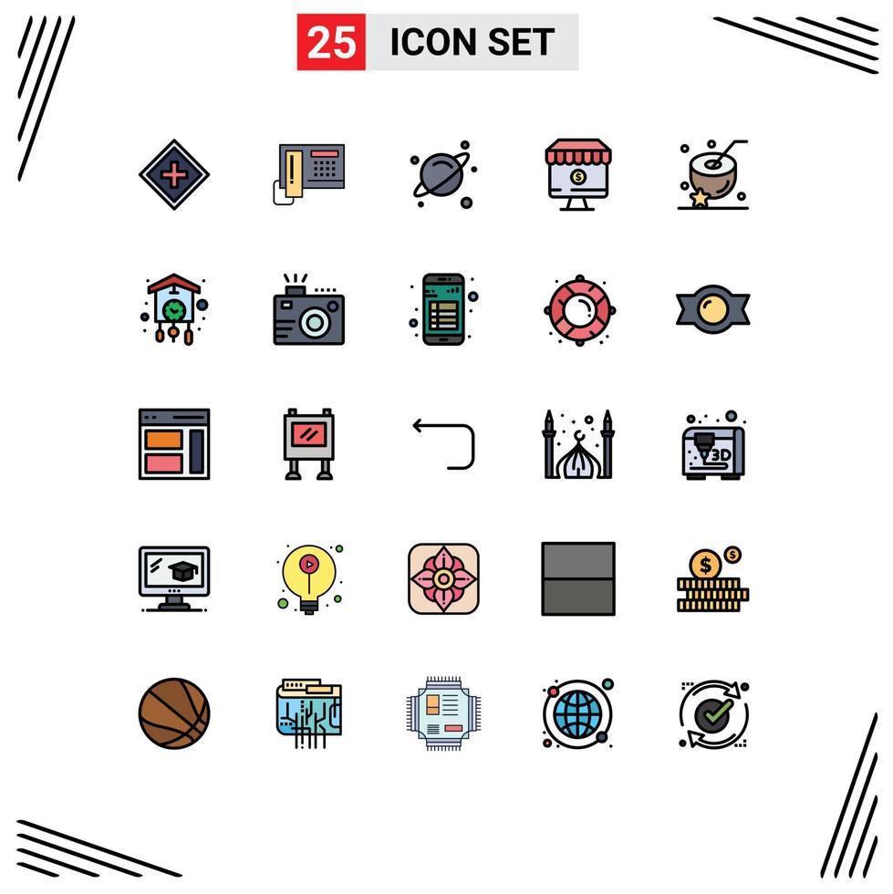 Mobile Interface Filled Line Flat Color Set Of 25 Pictograms Of Coconut E Hardware Computer Shop