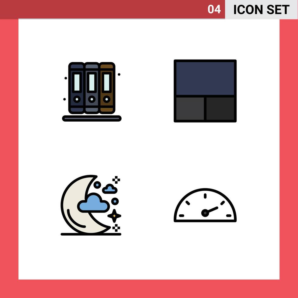 4 Thematic Vector Filledline Flat Colors And Editable Symbols Of Books