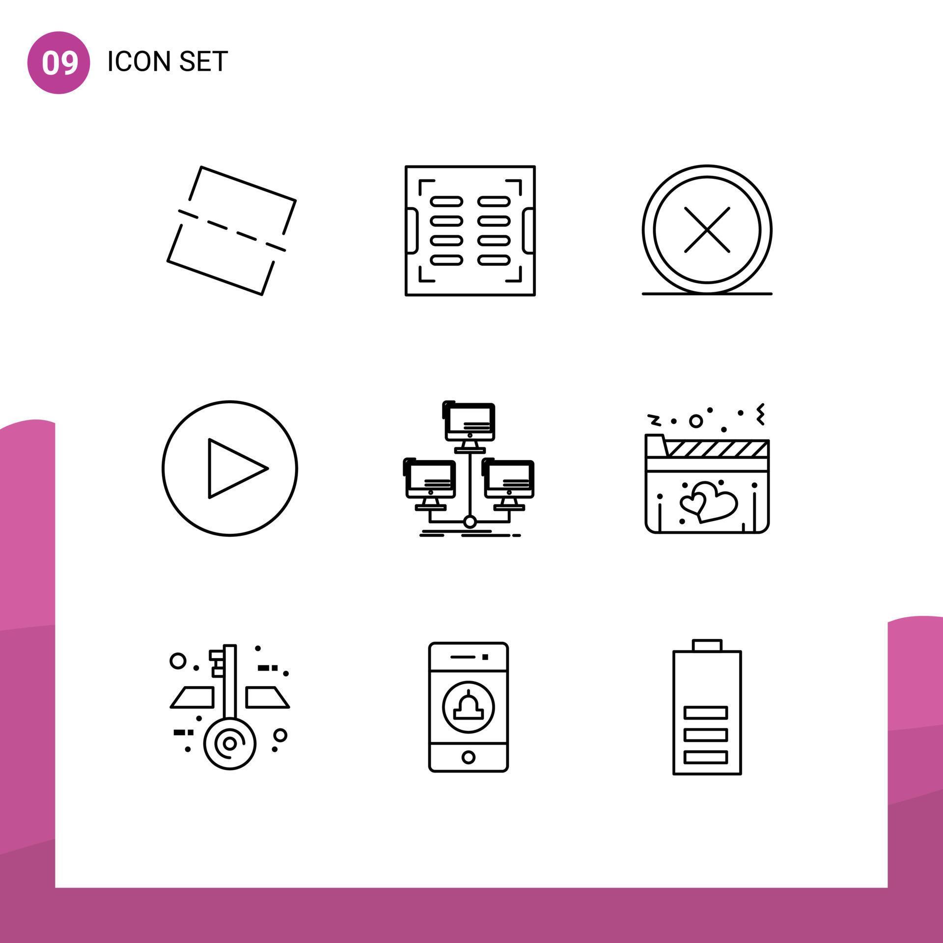 Set Of 9 Vector Outlines On Grid For Network Distributed Close Database Arrow Editable Vector
