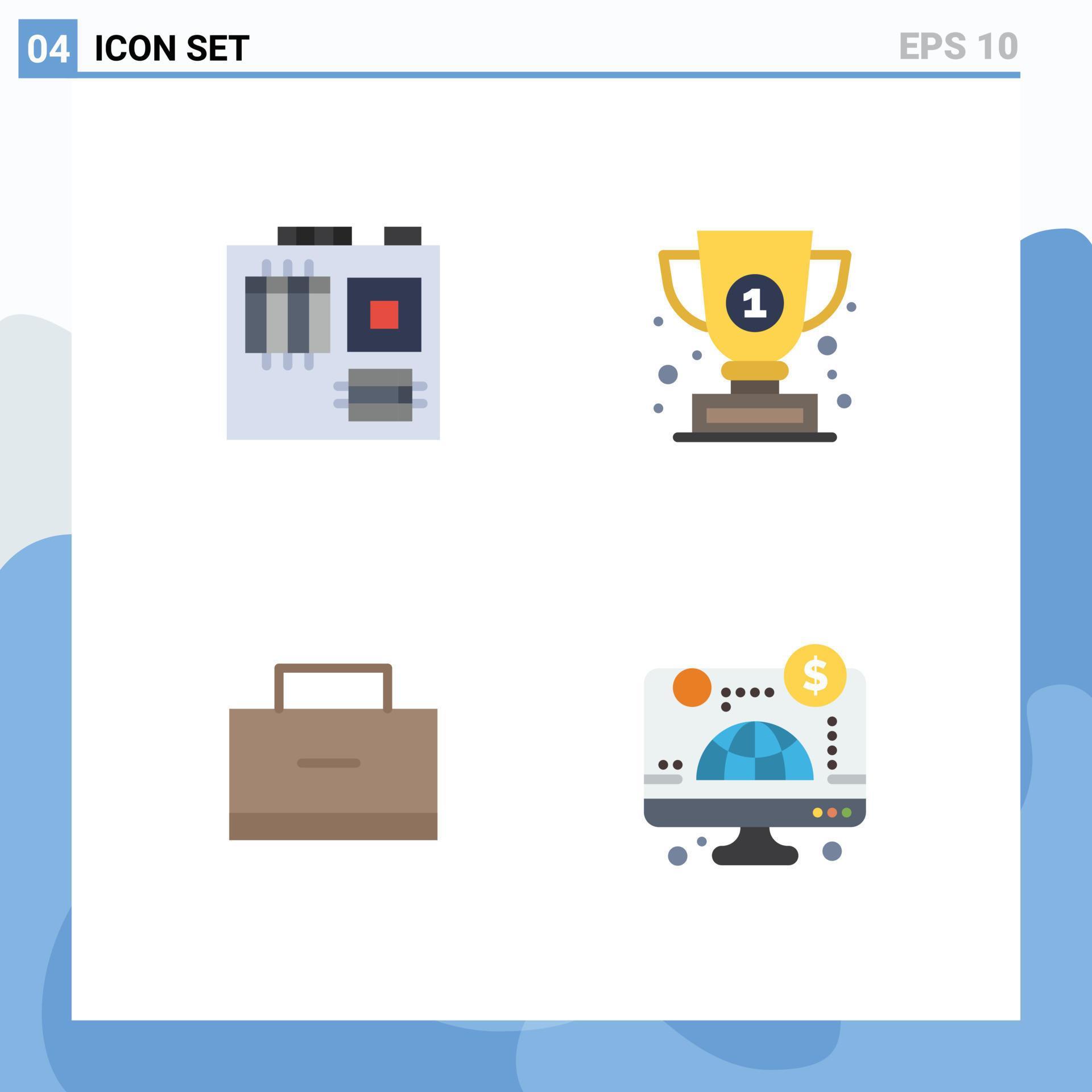 Mobile Interface Flat Icon Set of 4 Pictograms of computer school award ...