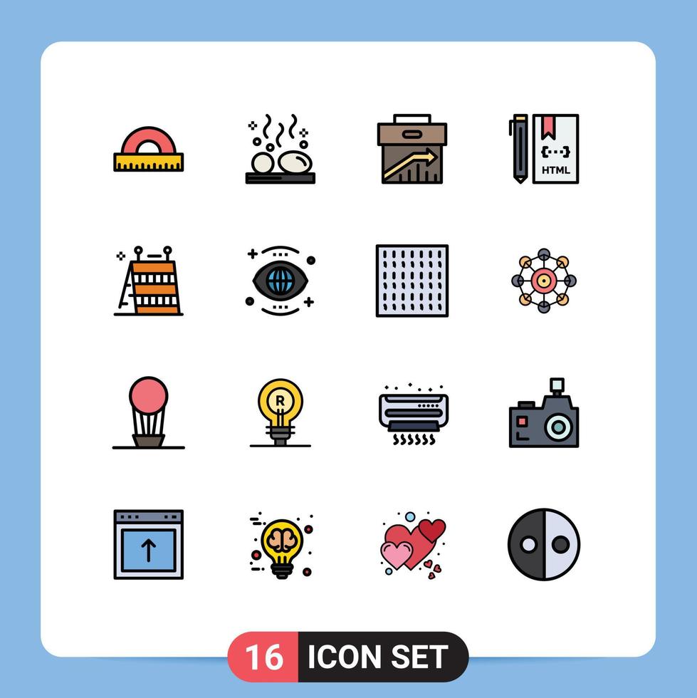 Set Of 16 Vector Flat Color Filled Lines On Grid For Development Coding Wellness Code Management