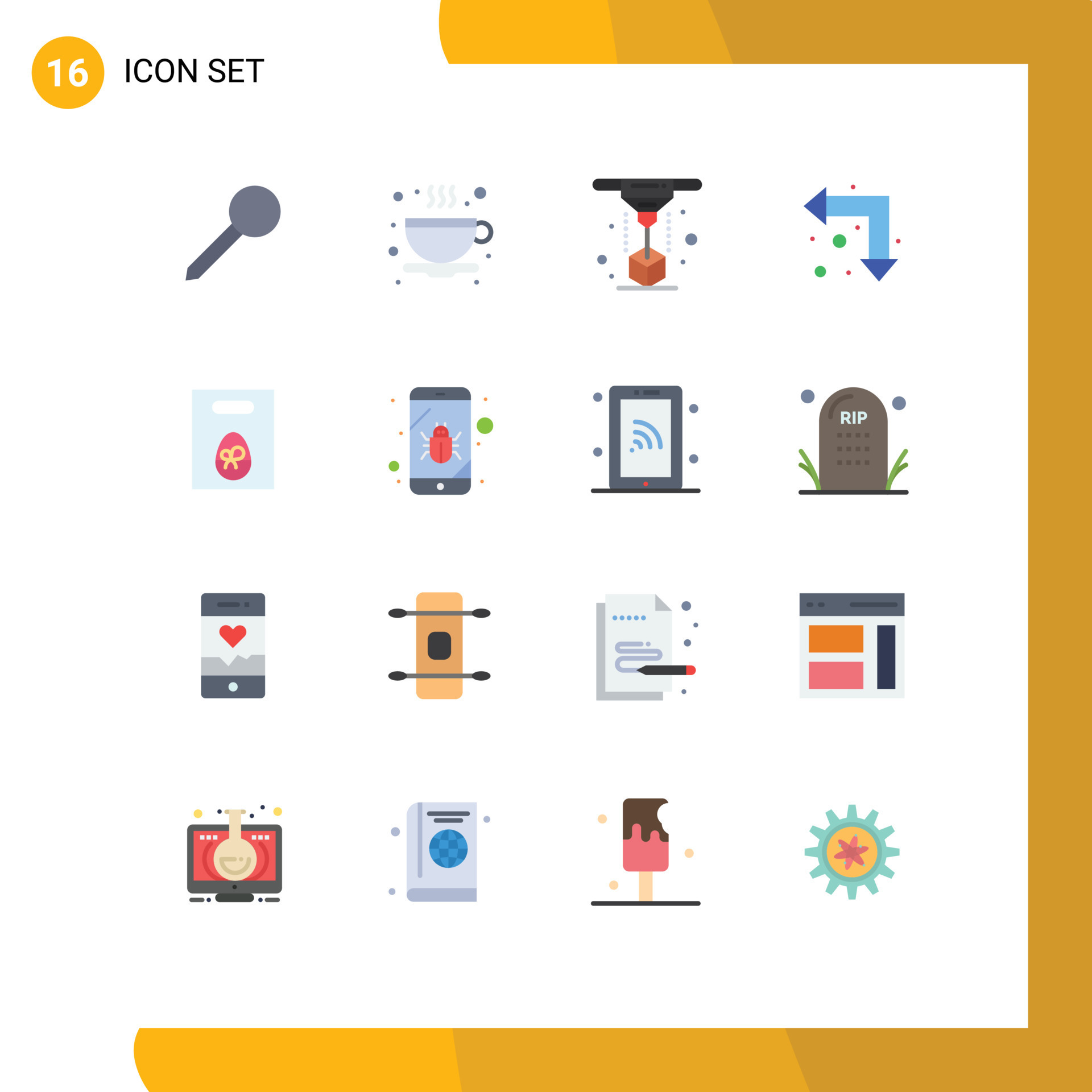 Set Of 16 Modern Ui Icons Symbols Signs For T Weight Printer Down Arrows Editable Pack Of