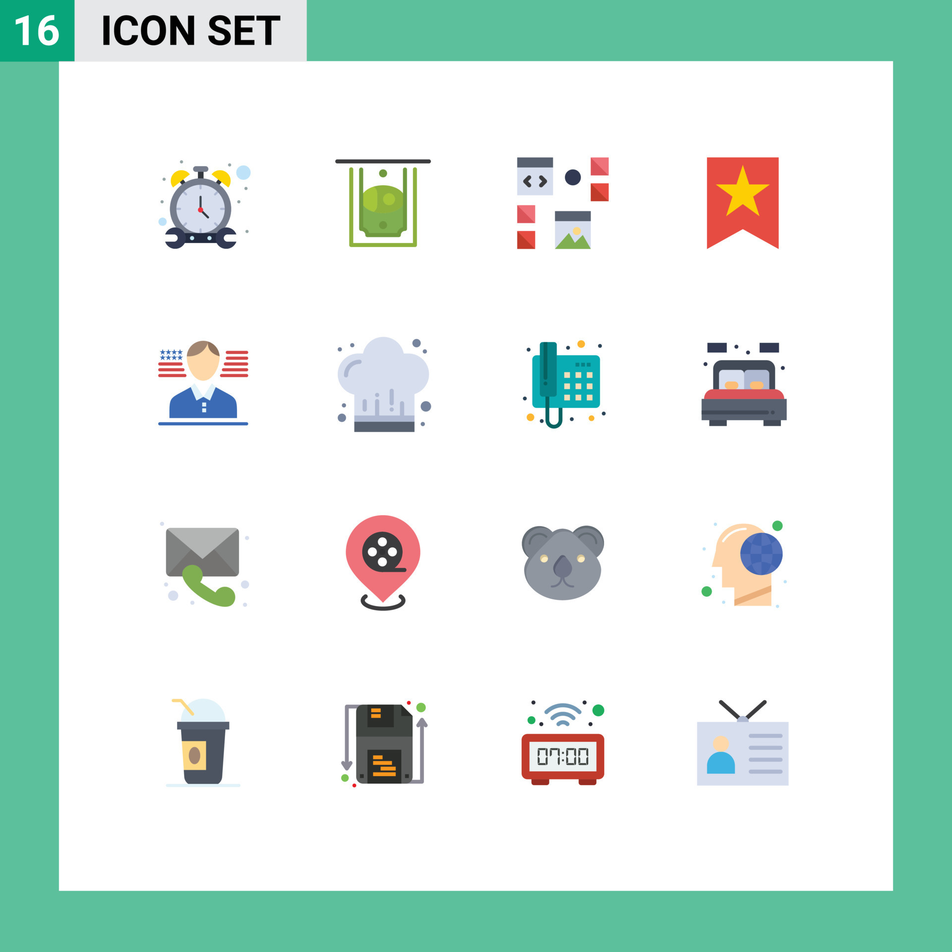 Stock Vector Icon Pack of 16 Line Signs and Symbols for flag man ...