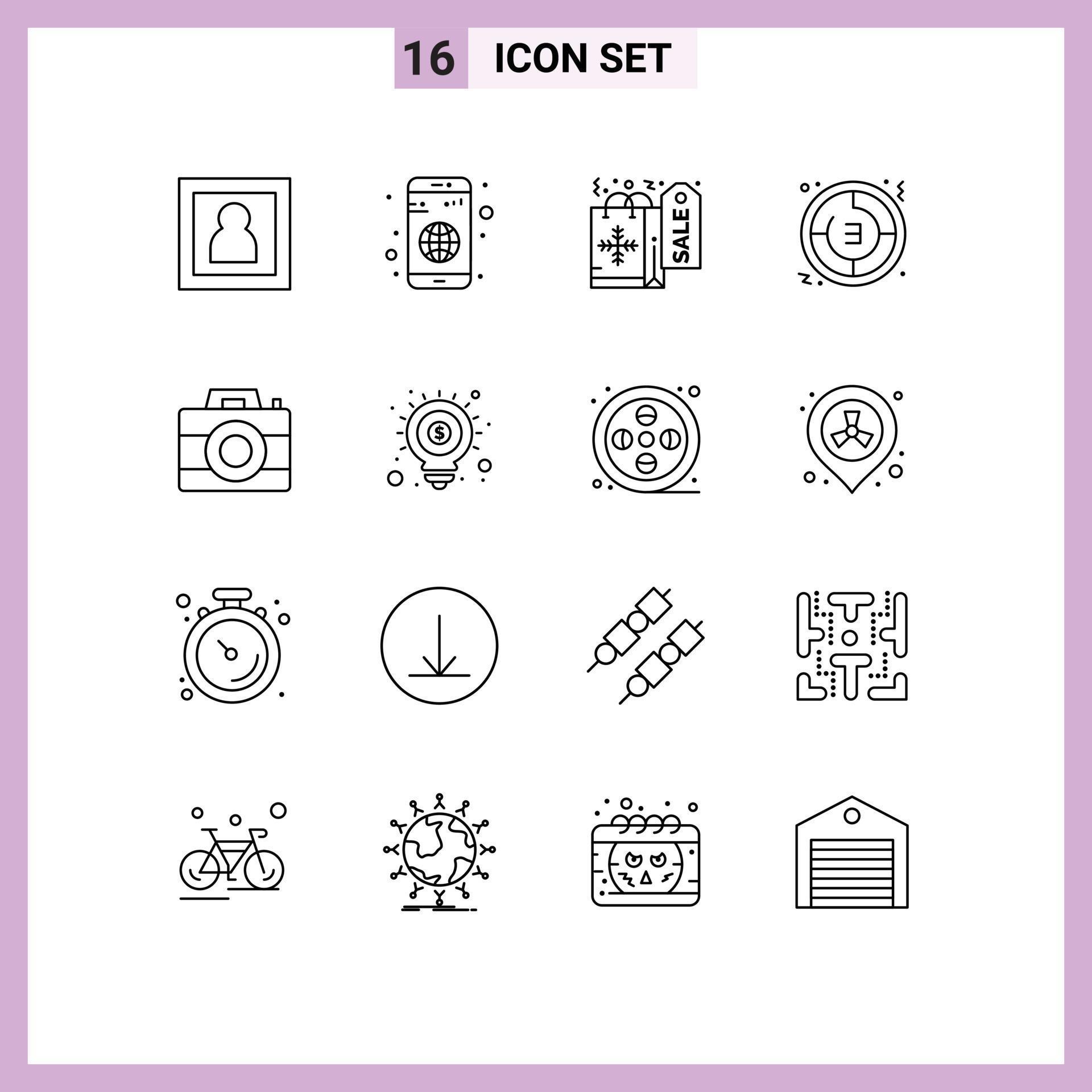 User Interface Pack Of 16 Basic Outlines Of Computer Stopwatch Christmas Clock Timer Editable