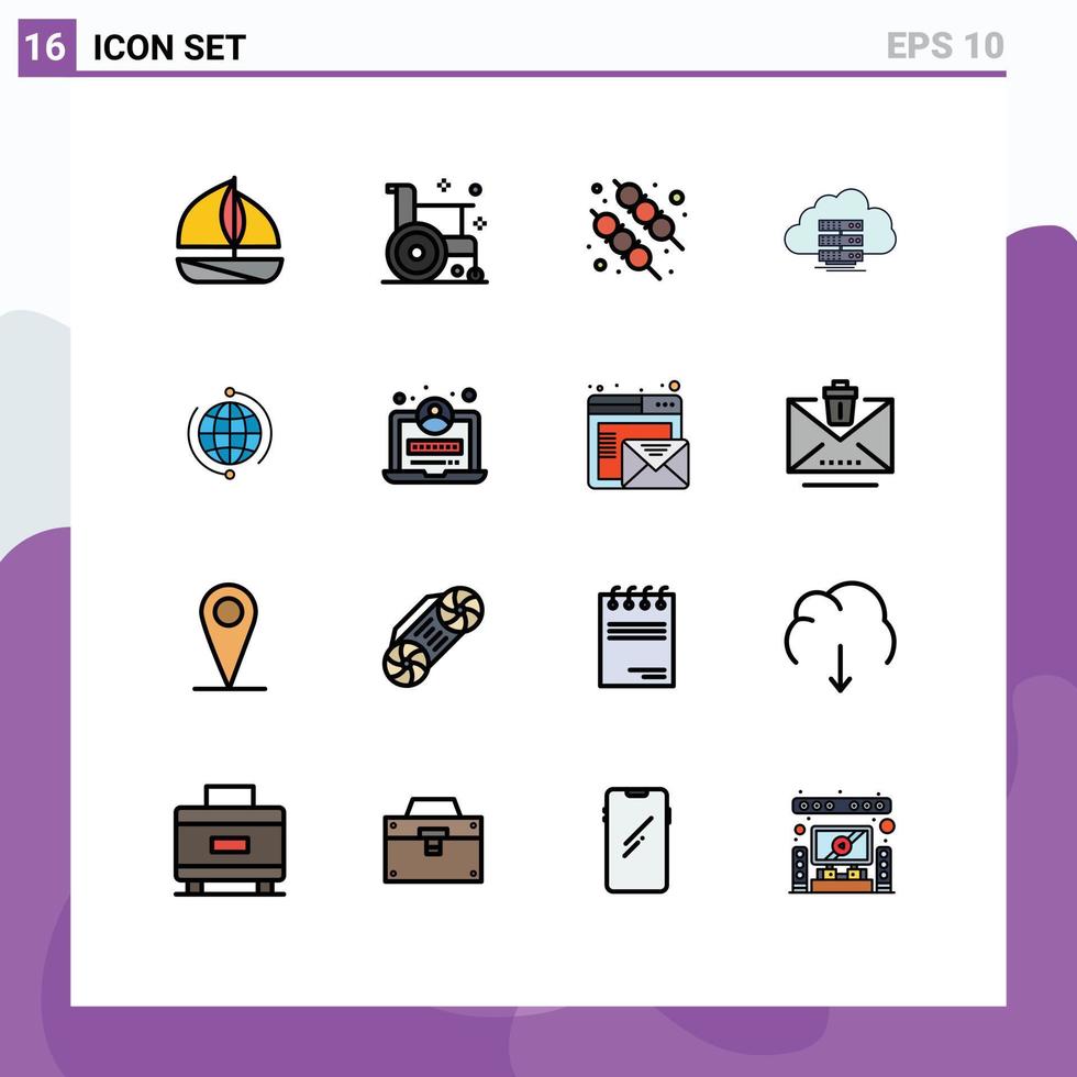 Editable Vector Line Pack Of 16 Simple Flat Color Filled Lines Of Business Flow Barbecue Data