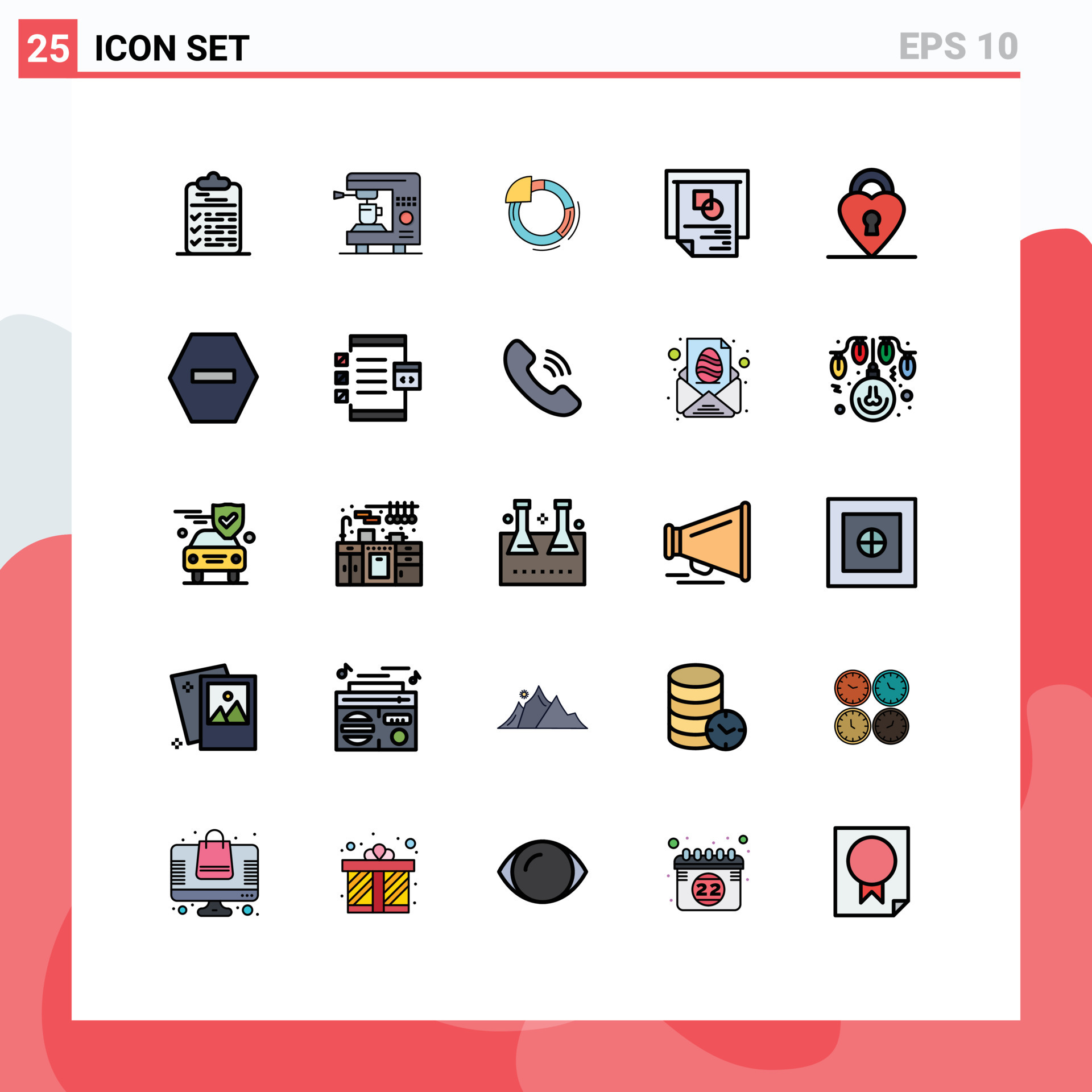 Filled Line Flat Color Pack Of 25 Universal Symbols Of Lock Presentation Machine Layout Chart