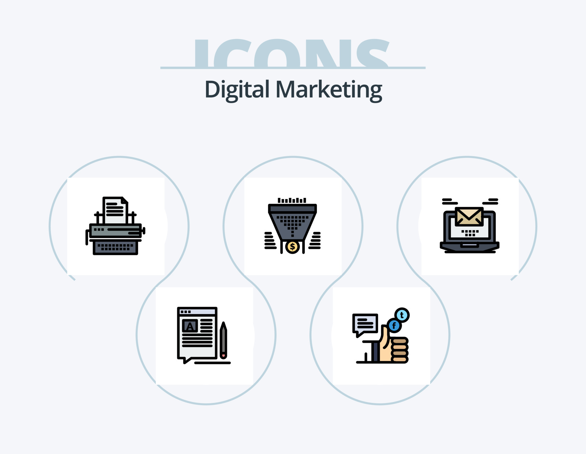 Digital Marketing Line Filled Icon Pack 5 Icon Design. store. open ...