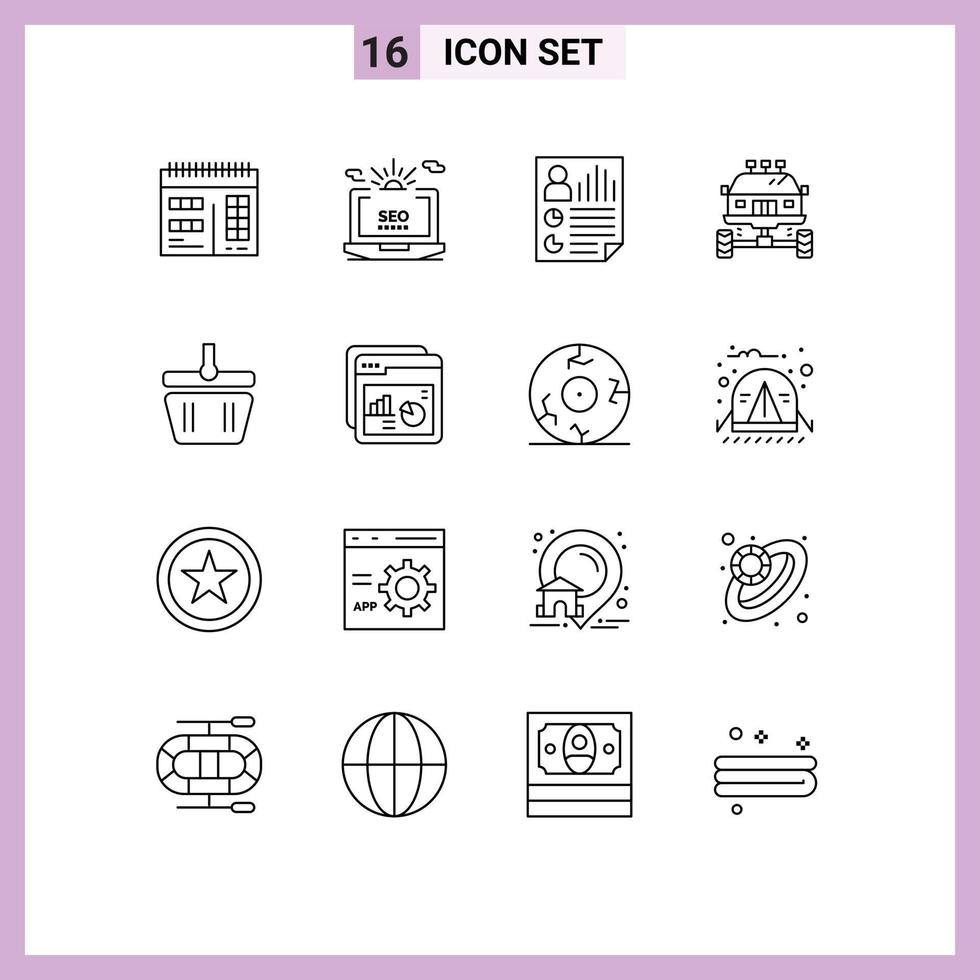 User Interface Pack Of 16 Basic Outlines Of Transport Car Data Bike User Editable Vector Design