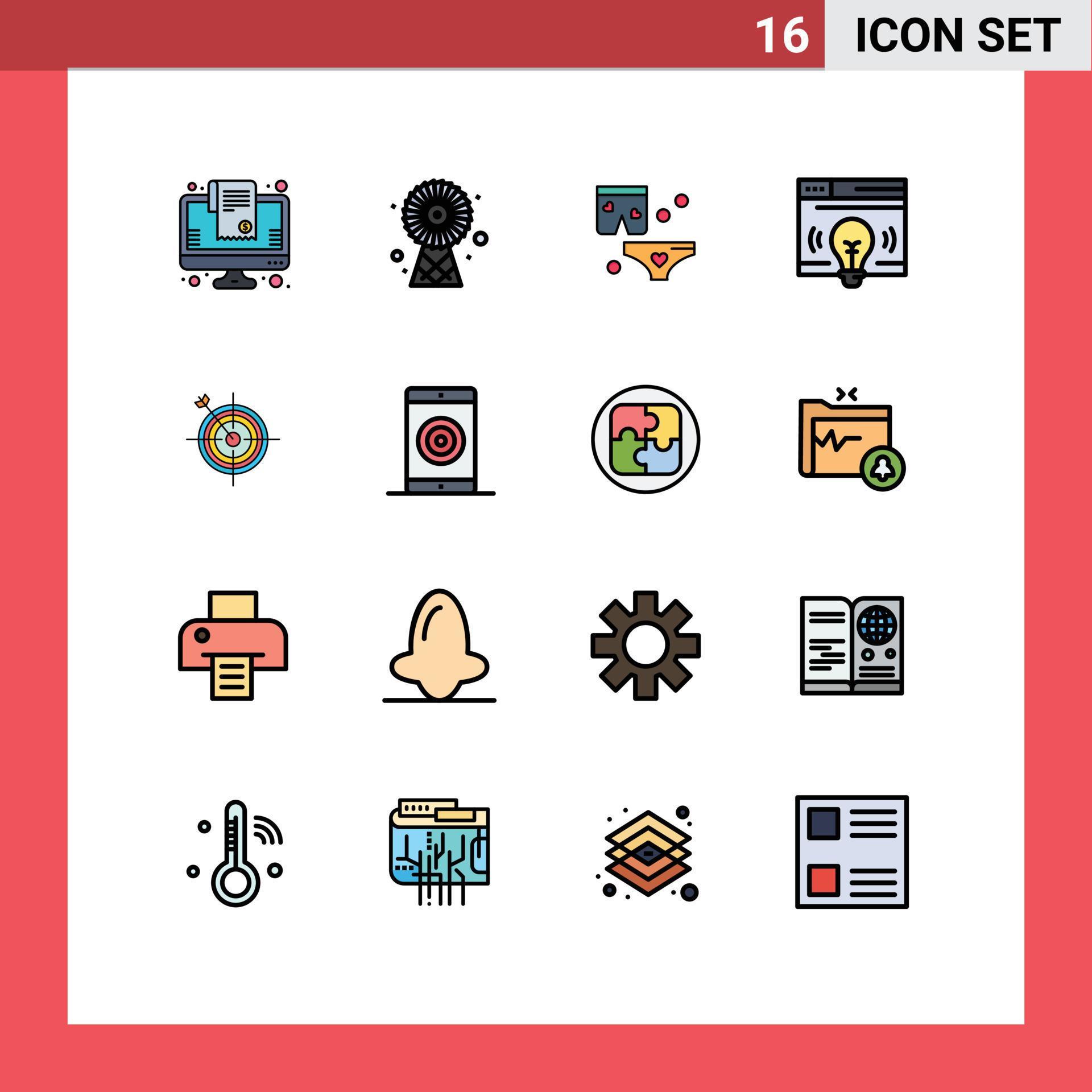 User Interface Pack Of 16 Basic Flat Color Filled Lines Of Board Bulb Shats Webpage Interface