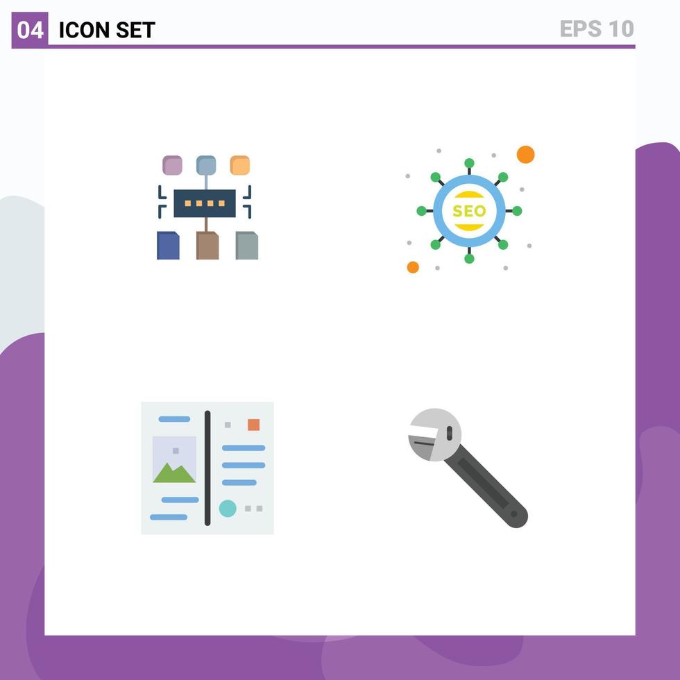 Pictogram Set of 4 Simple Flat Icons of algorithm postcard document seo ...