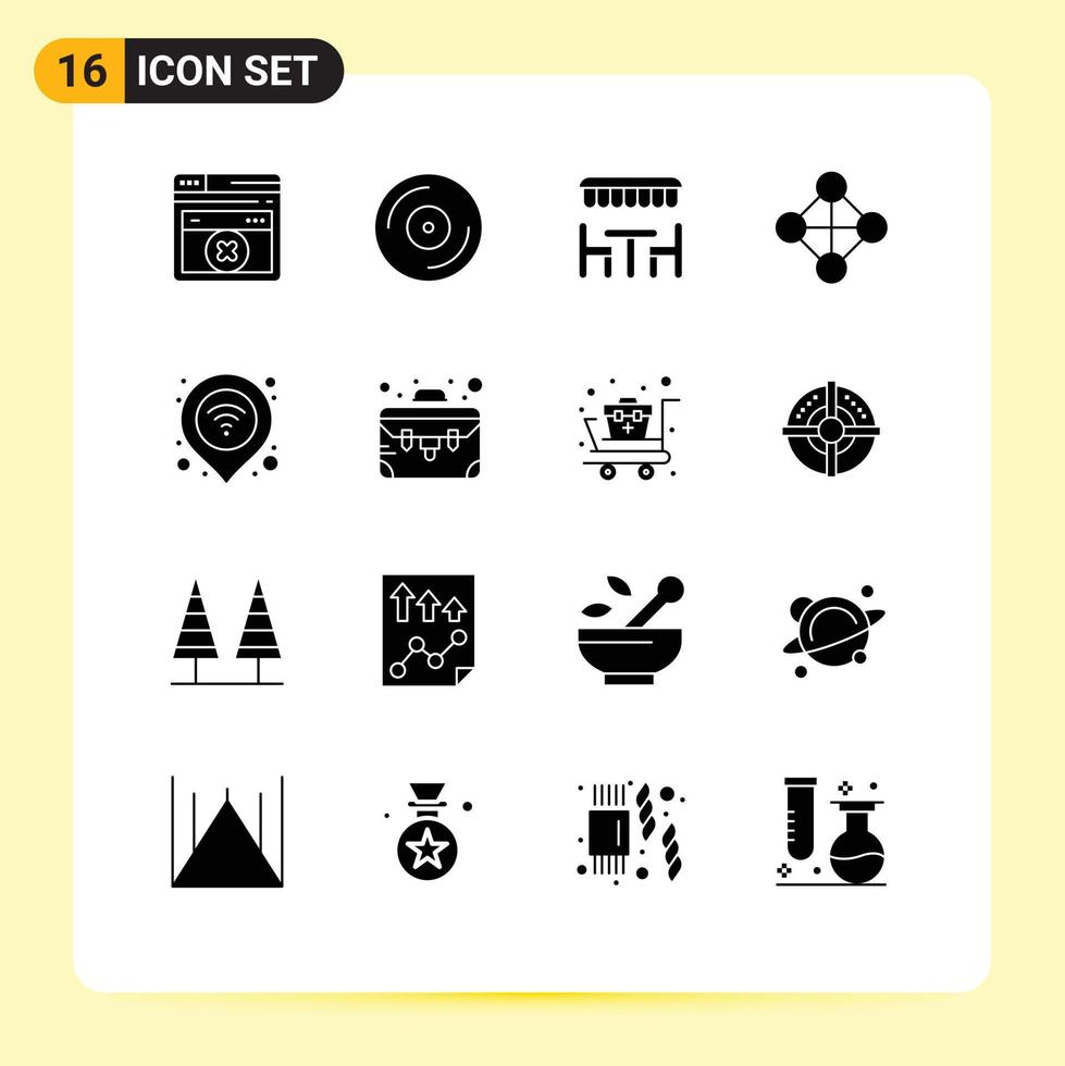 Set Of 16 Vector Solid Glyphs On Grid For Pin Internet Resturant Topology Hierarchy Editable