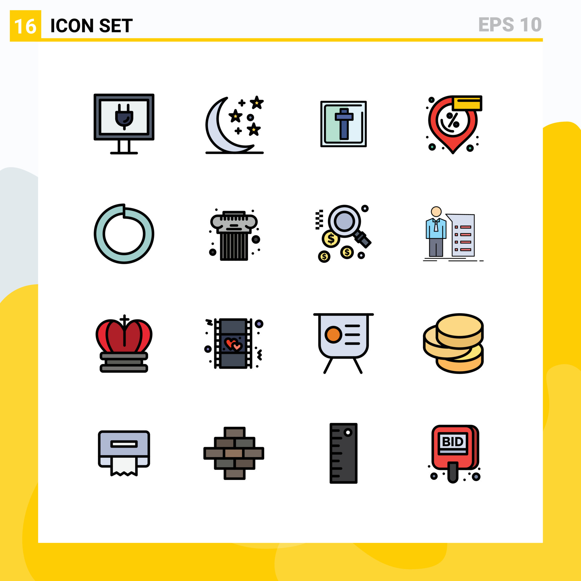 Mobile Interface Flat Color Filled Line Set Of 16 Pictograms Of Architecture Spring Holiday Bolt