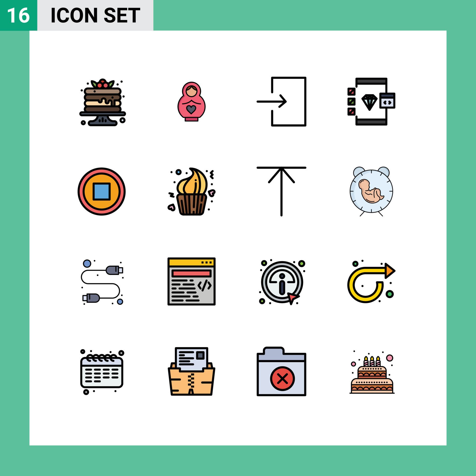 Flat Color Filled Line Pack Of 16 Universal Symbols Of Interface Development Arrow Develop