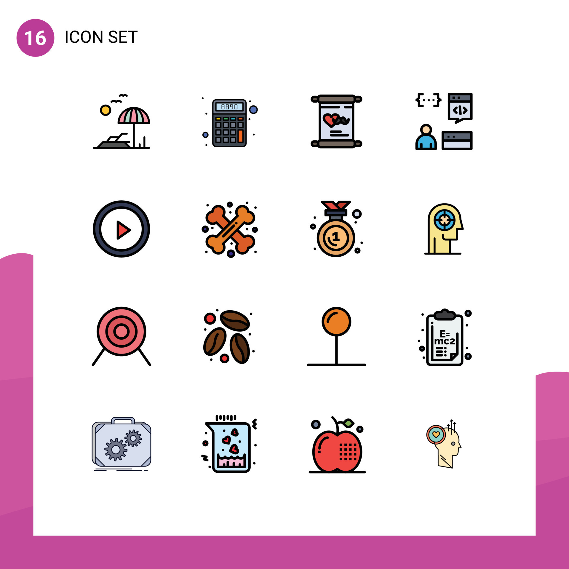 Flat Color Filled Line Pack Of 16 Universal Symbols Of Interface Development Invitation Develop