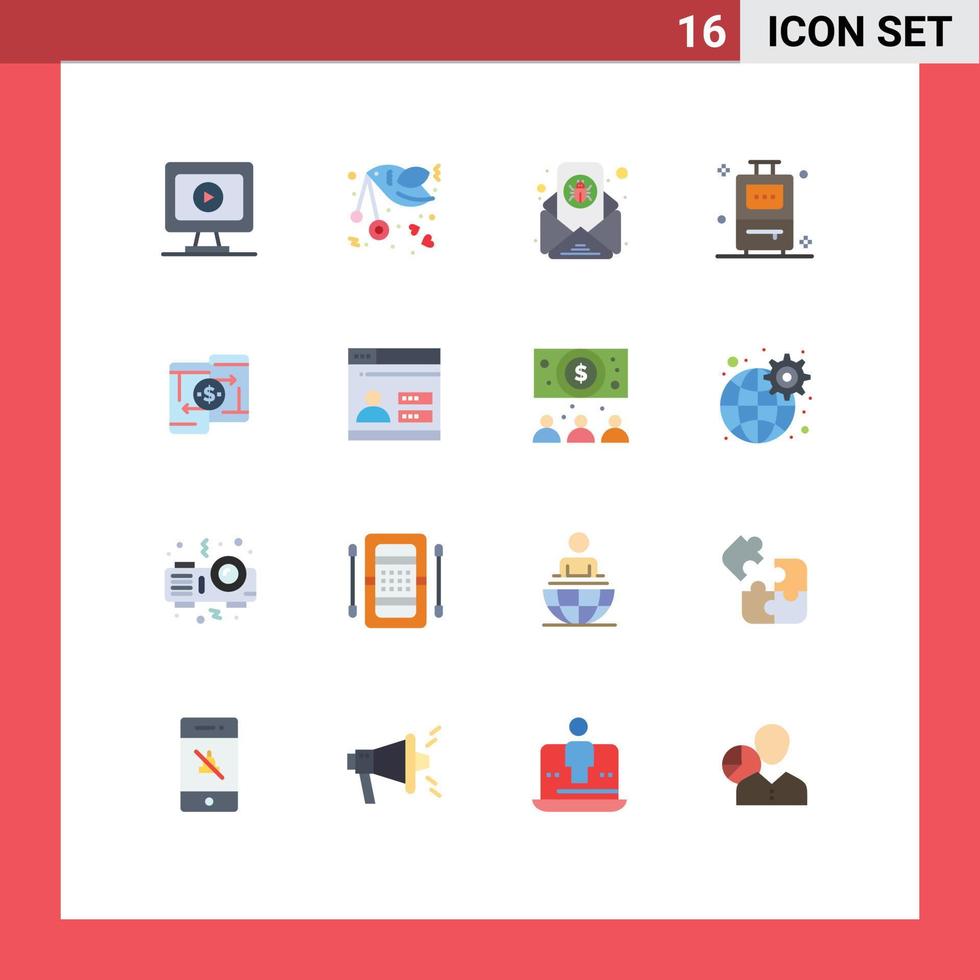 User Interface Pack Of 16 Basic Flat Colors Of Payment Mobile Bug