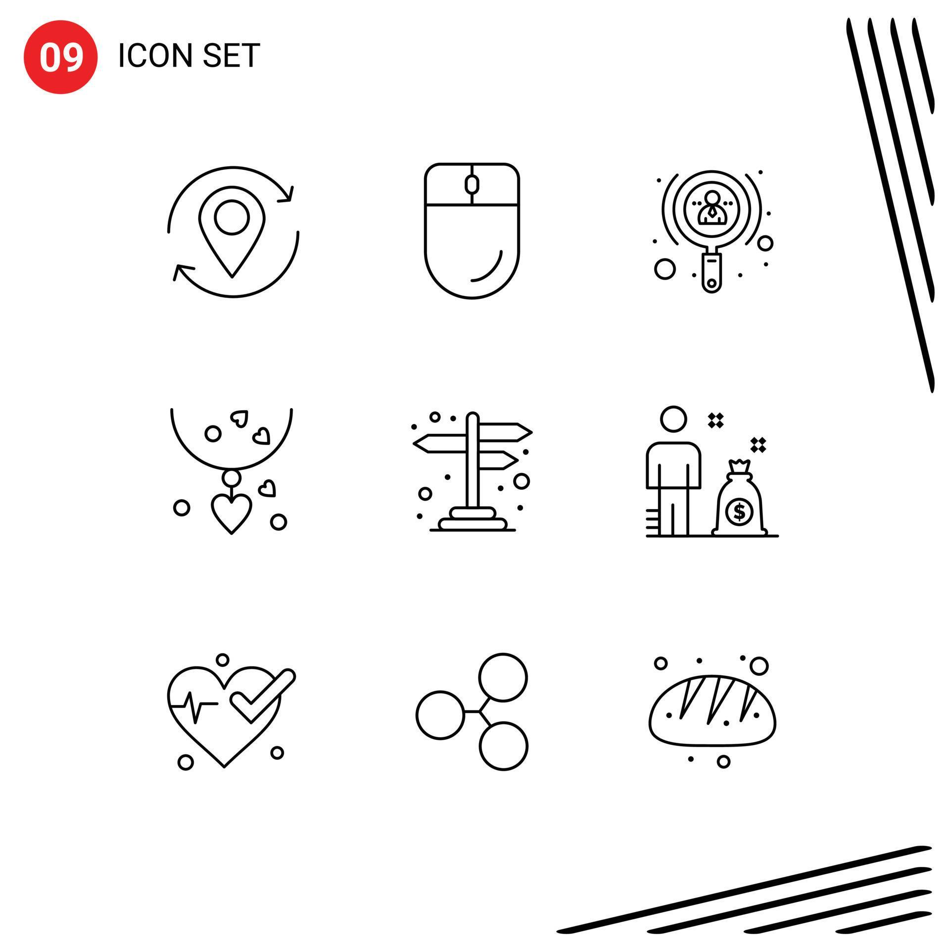 User Interface Pack Of 9 Basic Outlines Of Direction Mom Mouse T User Editable Vector Design