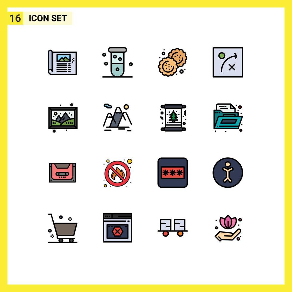 Pictogram Set Of 16 Simple Flat Color Filled Lines Of Gallery Strategy Chemistry Algorithm