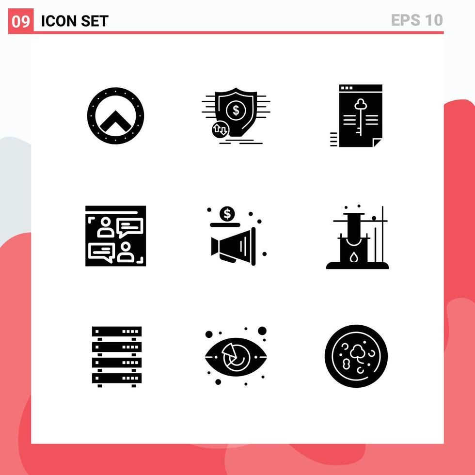 Pictogram Set of 9 Simple Solid Glyphs of advertising user file chat ...