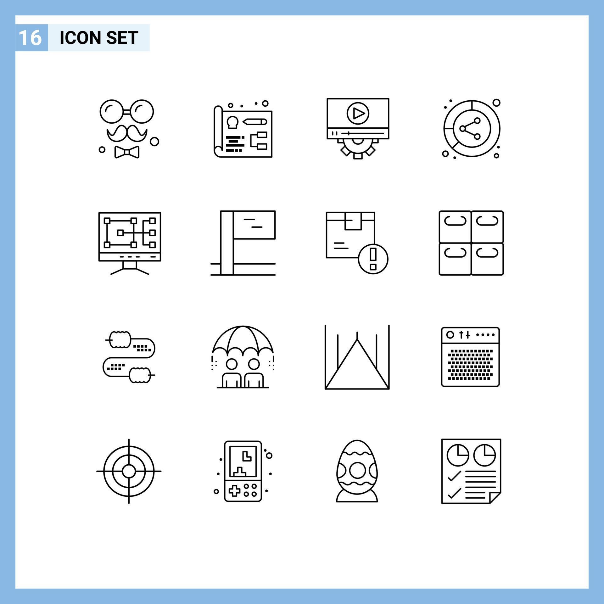 16 Universal Outline Signs Symbols of computer lead video data analysis ...