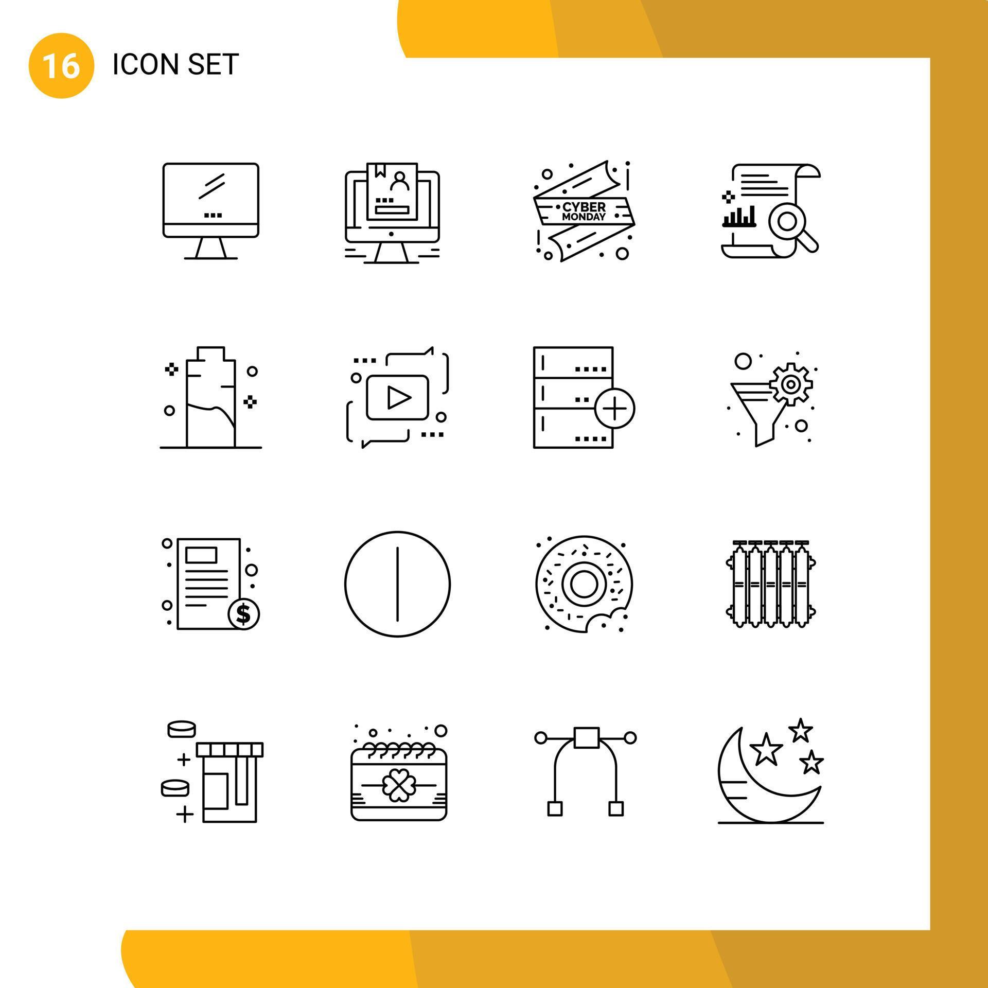 Set of 16 Vector Outlines on Grid for search content computer chart shop Editable Vector Design ...