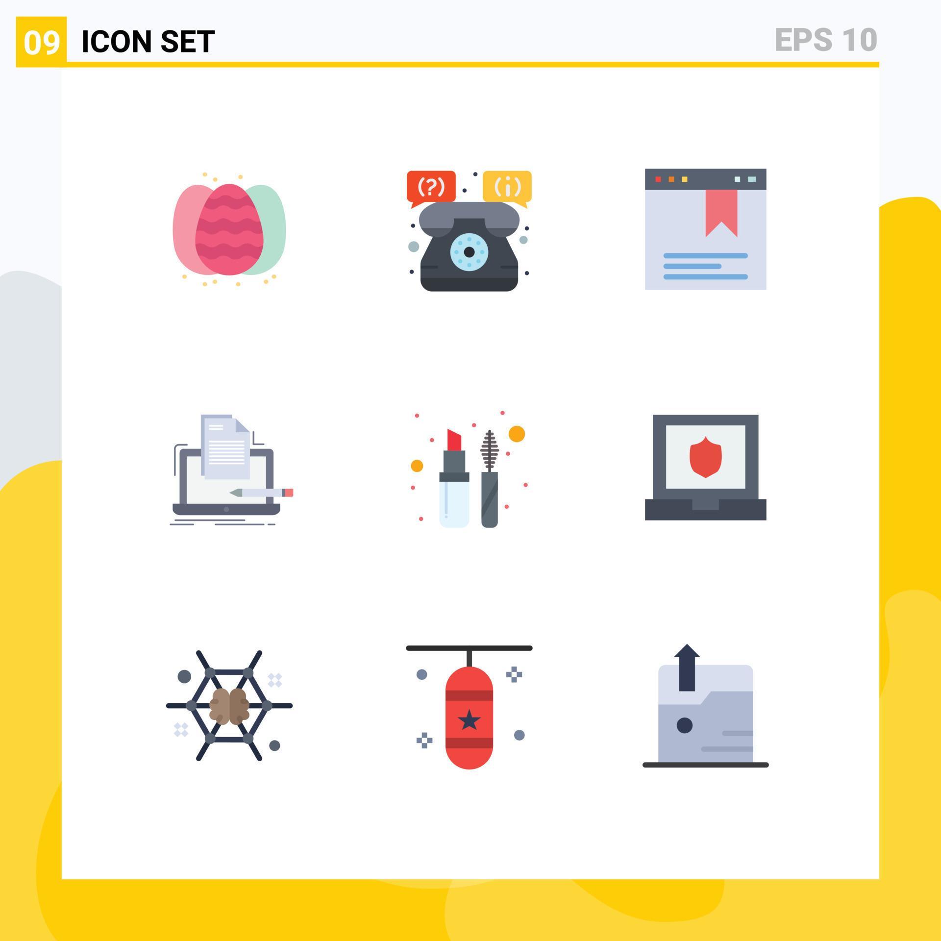 9 User Interface Flat Color Pack of modern Signs and Symbols of eye ...