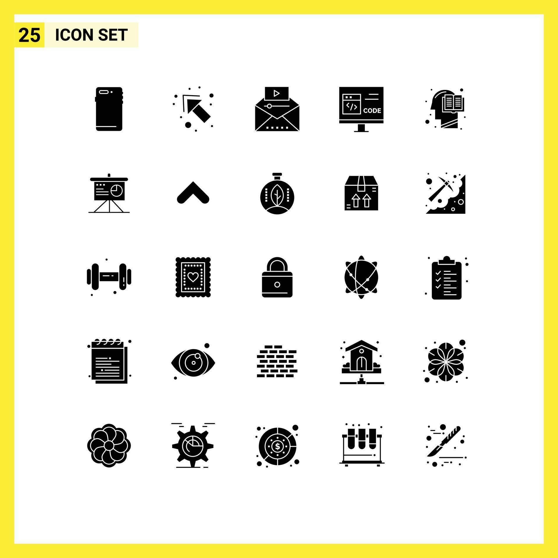 Modern Set of 25 Solid Glyphs and symbols such as development coding ...